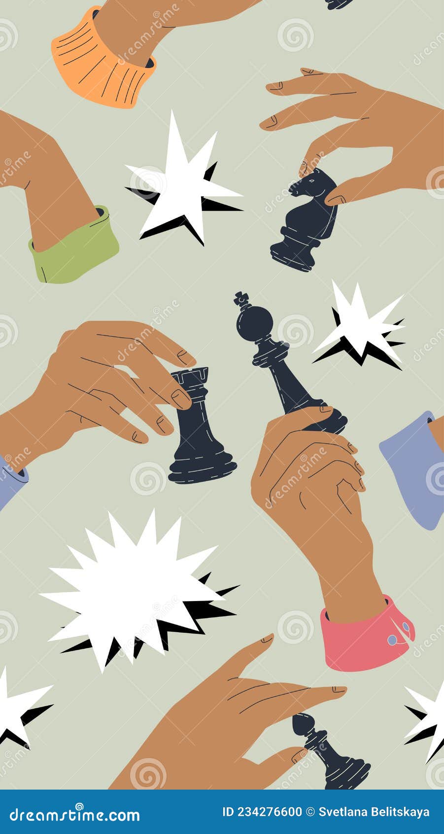 Hands with Chess Pieces Pattern Stock Vector - Illustration of business ...