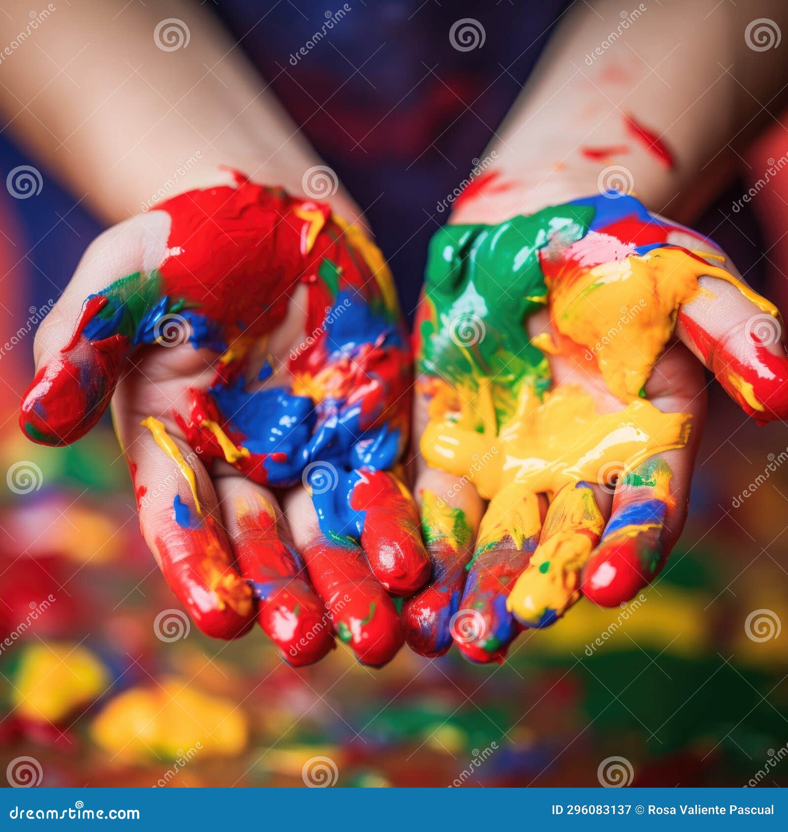 Hands of a Child Covered with Multicolored Paint, Close-up Stock ...