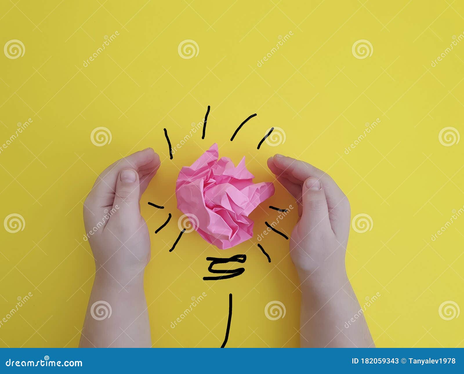 Hands Child Crumpled Paper on a Colored Background, Education Stock ...