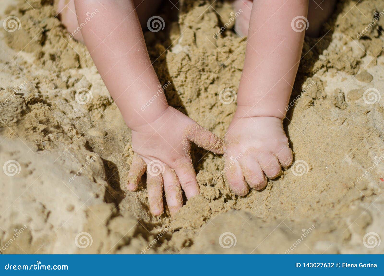 The Child is Digging in the Sandbox Stock Photo - Image of childhood ...