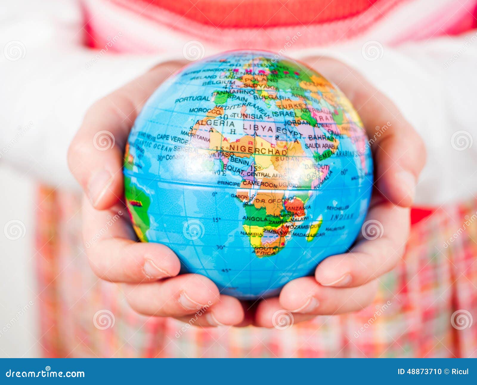 Hands of a Child Holding Globe Stock Photo - Image of travel, female ...