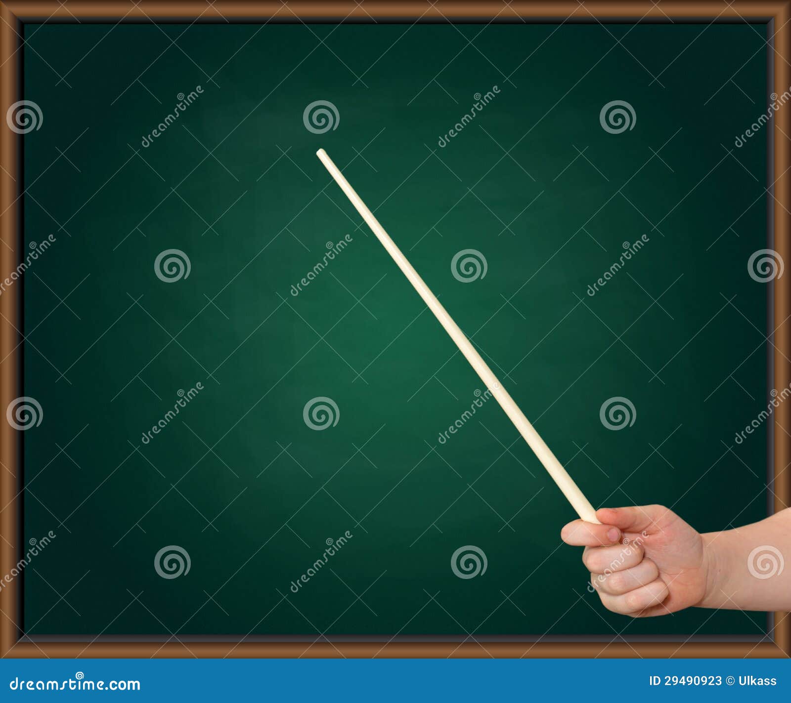 Hands Of A Child With A Pointer On A Green Blackboard Background ...