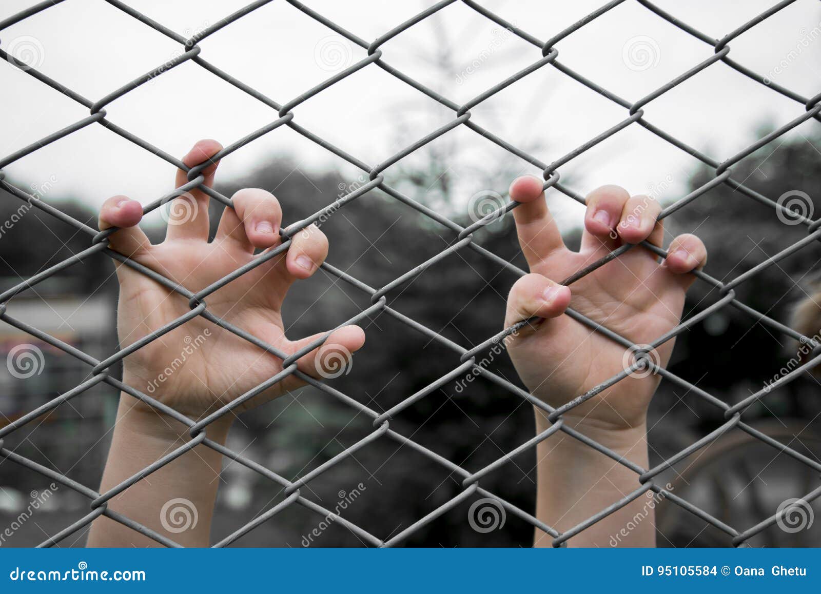 Hands of Children on the Fence Stock Photo - Image of dark, help: 95105584