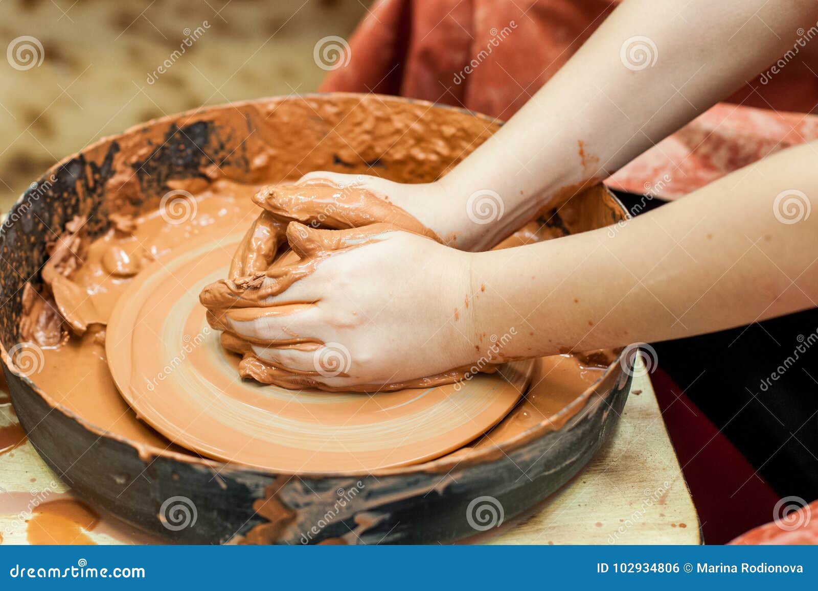 The Hands of Children Learning Pottery Stock Photo - Image of making ...