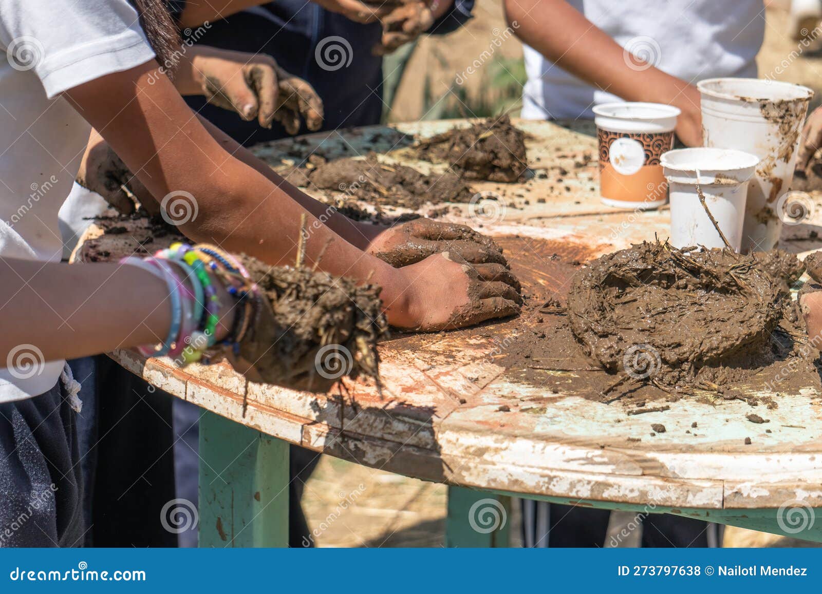 Hands of Children Playing with Mud, Ecological Construction Stock Photo ...