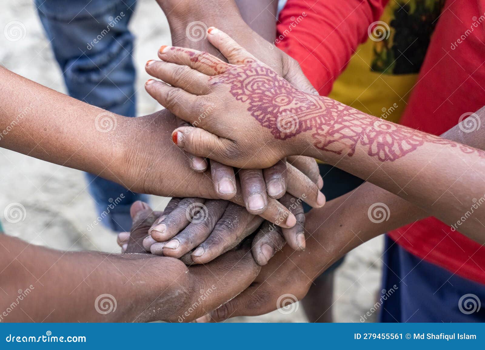 The Hands of the Children Together. Close-up of Team Work while ...
