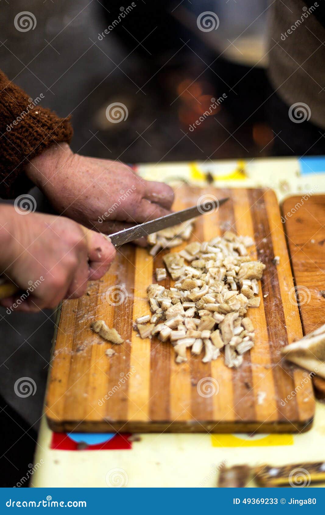 Hands Chopping Boiled Animal Offal Stock Image - Image of delicious ...