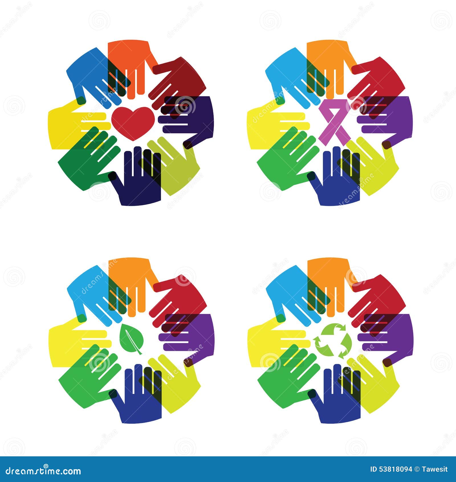 Hands Circle Love and Care Colorful Stock Vector - Illustration of ...