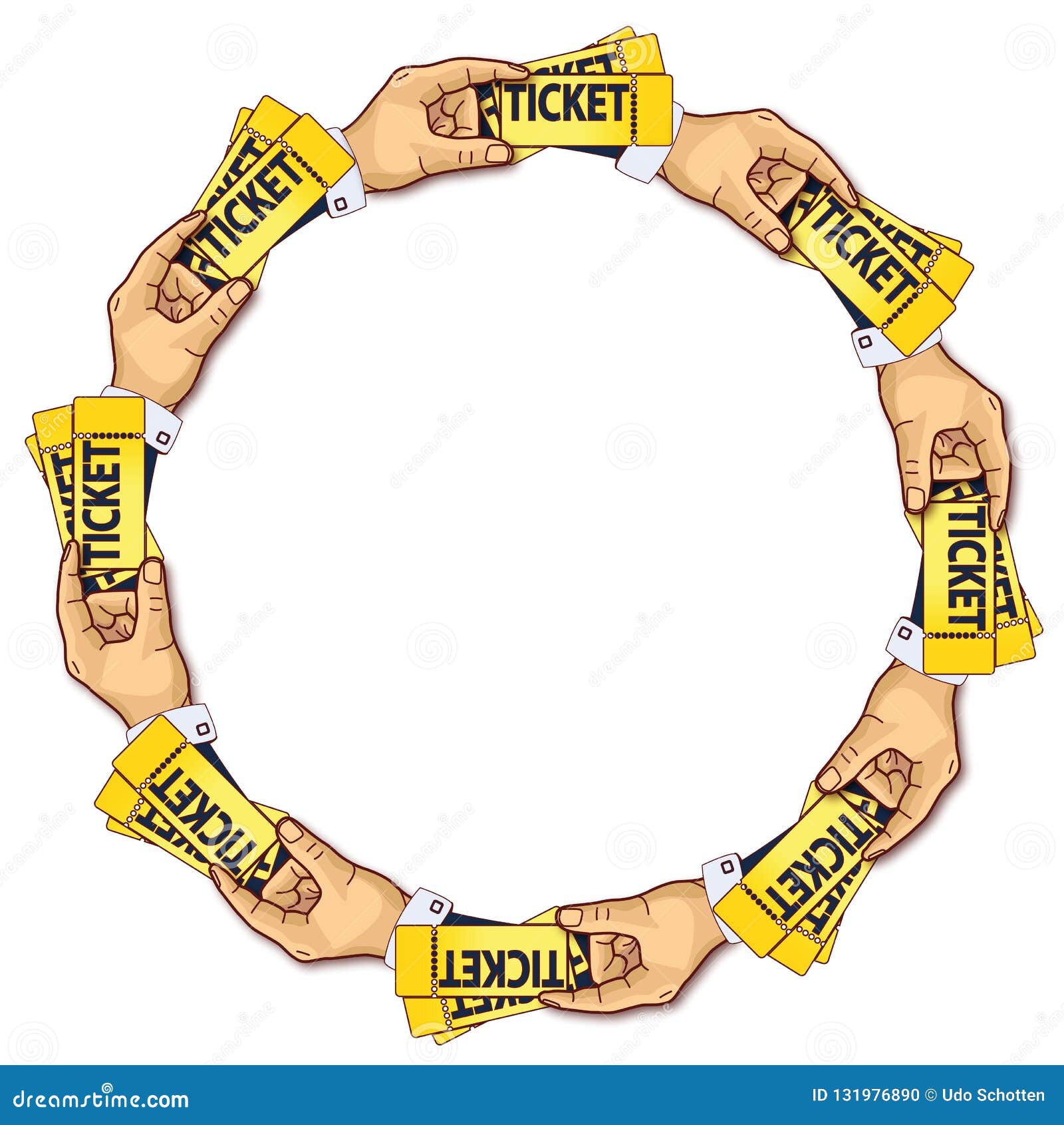 Hands in a Circle with Tickets Stock Vector - Illustration of black ...