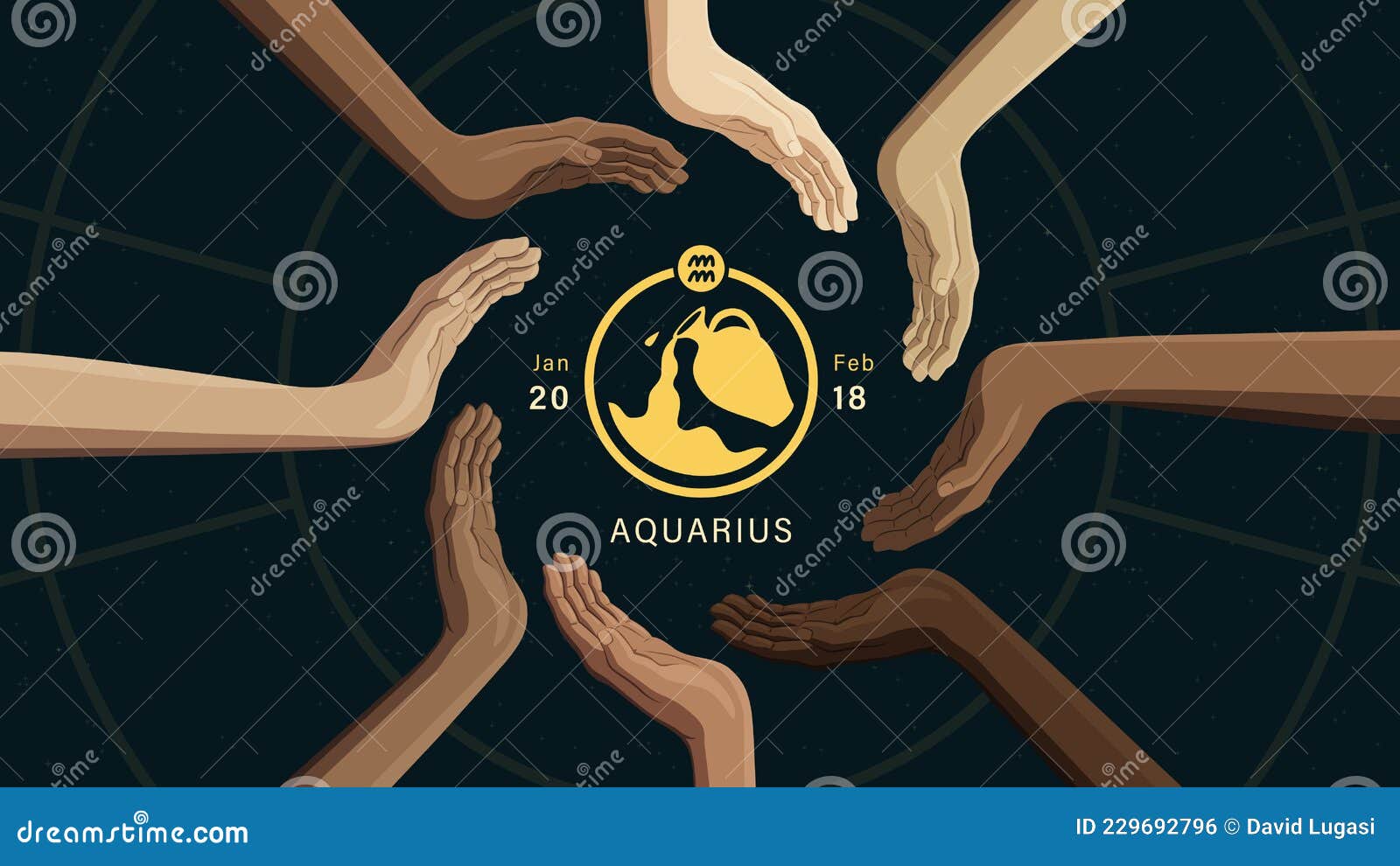 Zodiac Horoscope Sign of Aquarius Surrounded by Human Hands. Stock ...