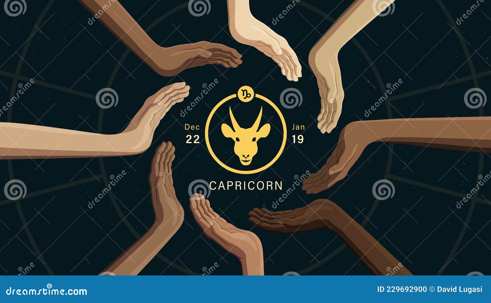 Zodiac Horoscope Sign of Capricorn Surrounded by Human Hands. Stock ...