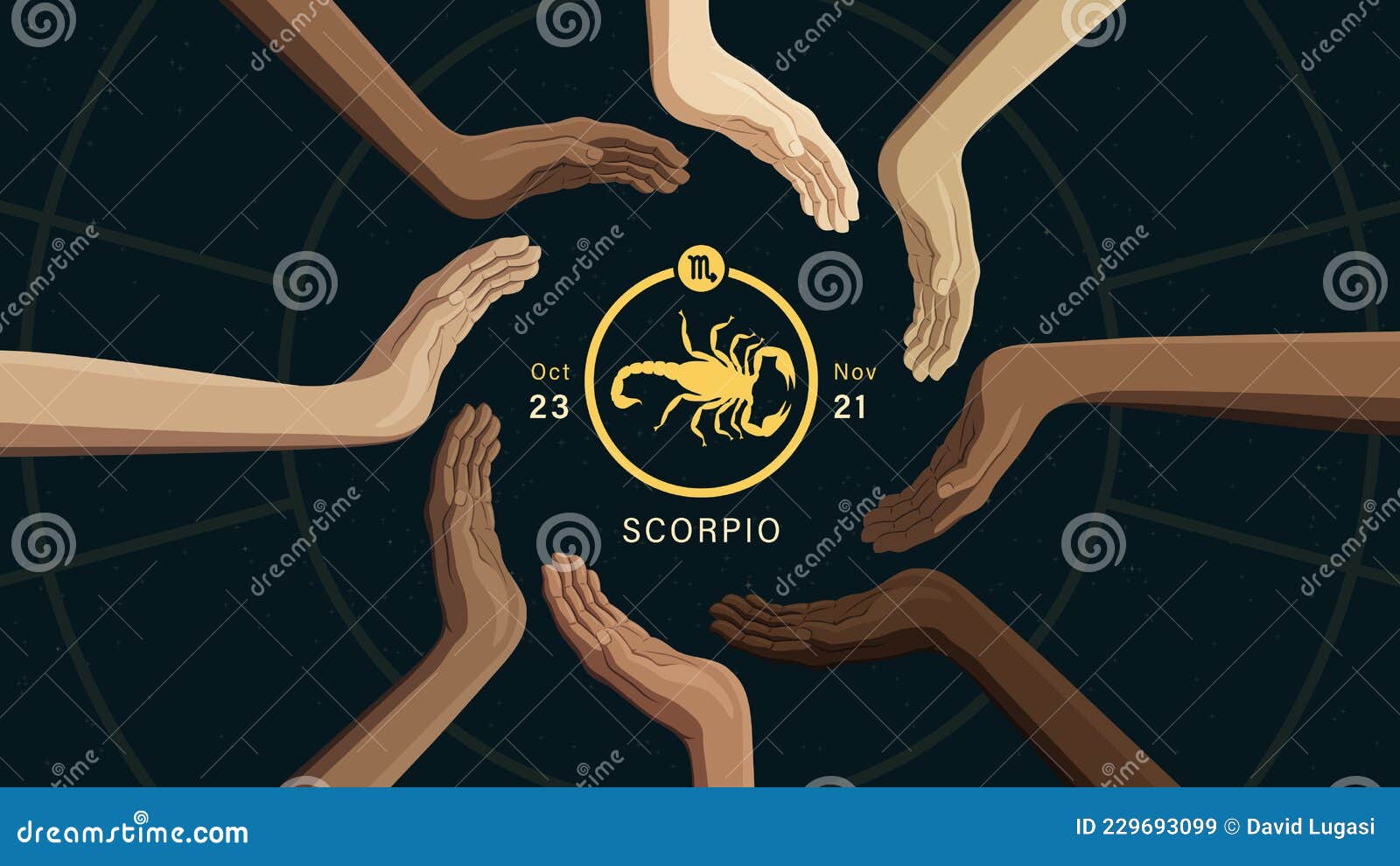 Zodiac Horoscope Sign of Scorpio Surrounded by Human Hands. Stock ...