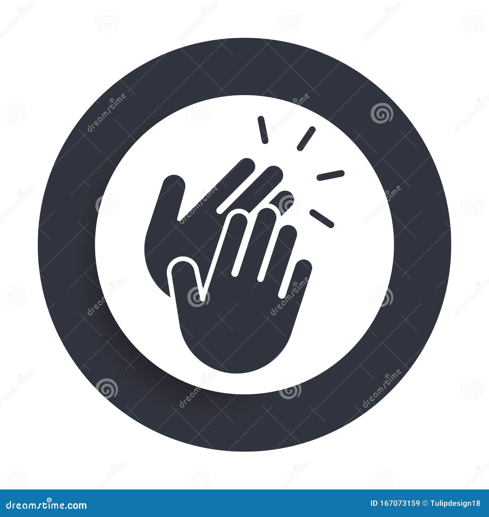 Hands Clap Icon Flat Vector Round Button Clean Black and White Design ...