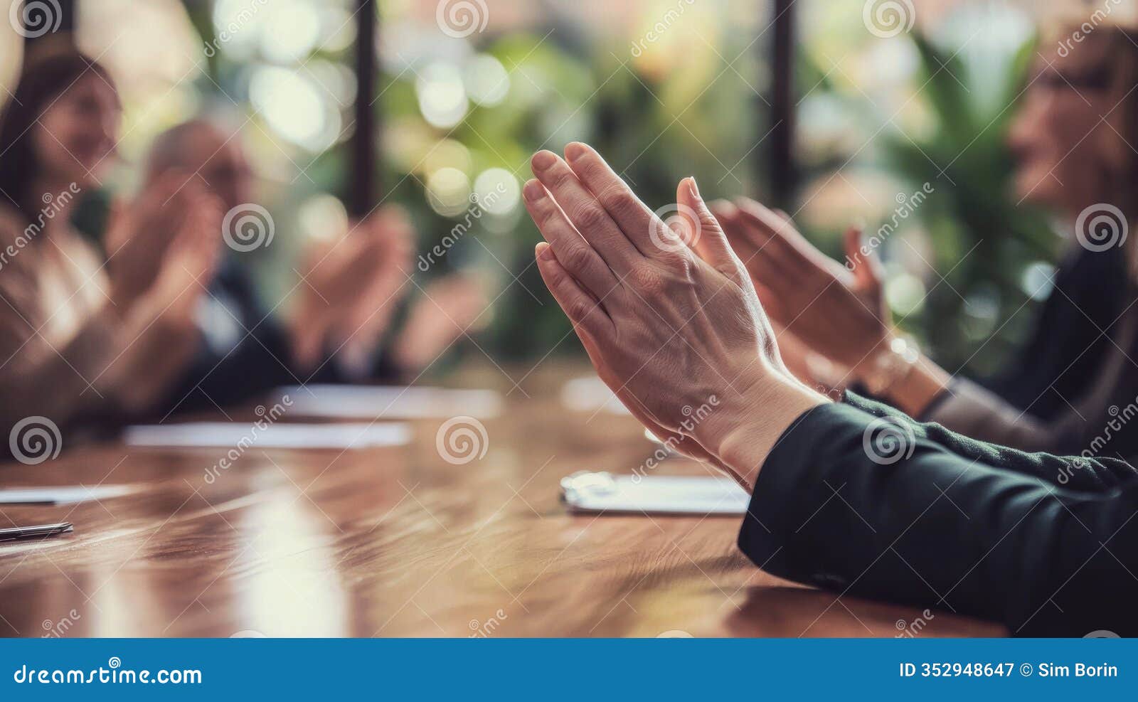 Hands Clapping in a Meeting Room, Symbolizing Recognition Stock ...