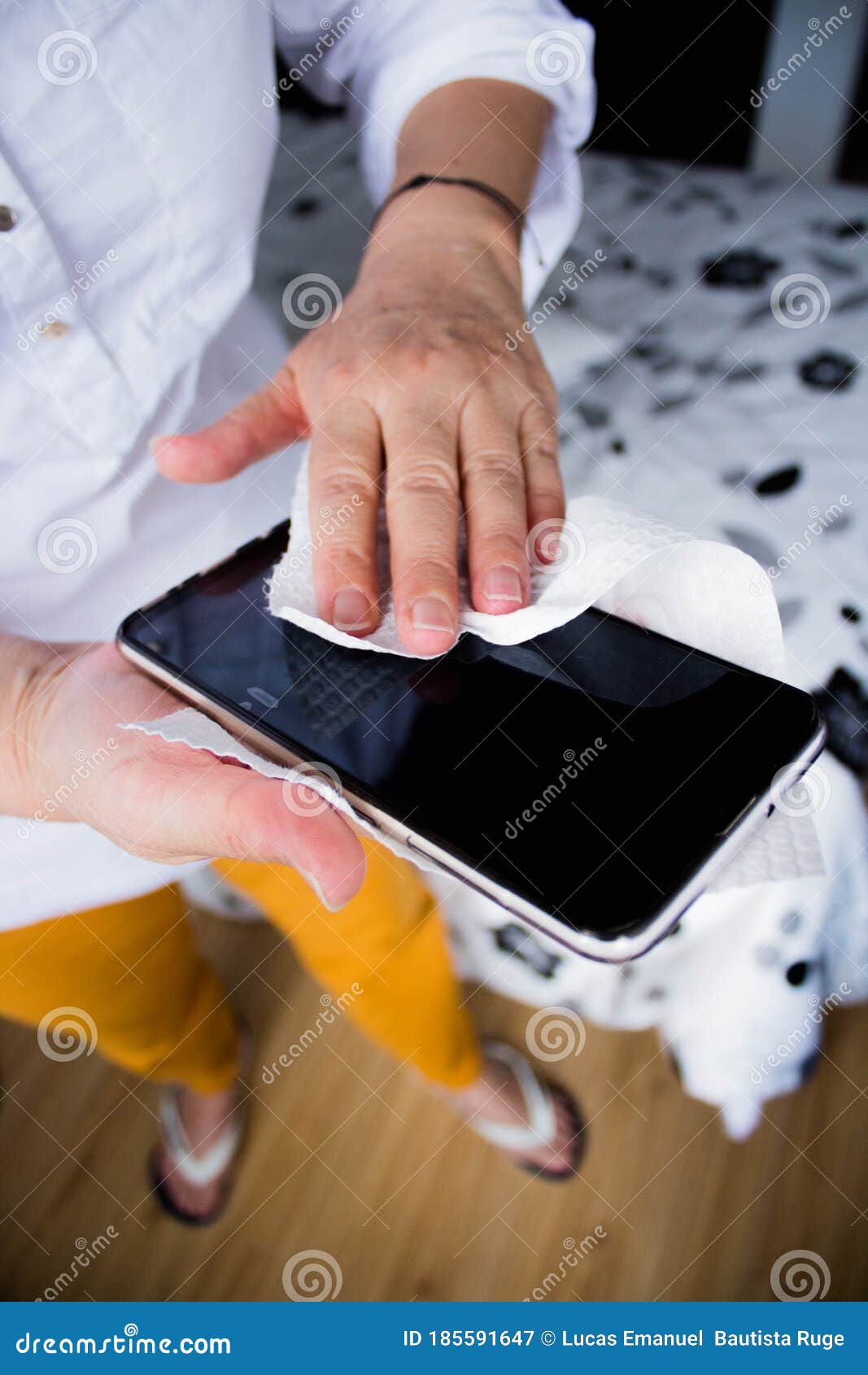 Hands Cleaning a Cellphone Screen Stock Image - Image of isolate, home ...