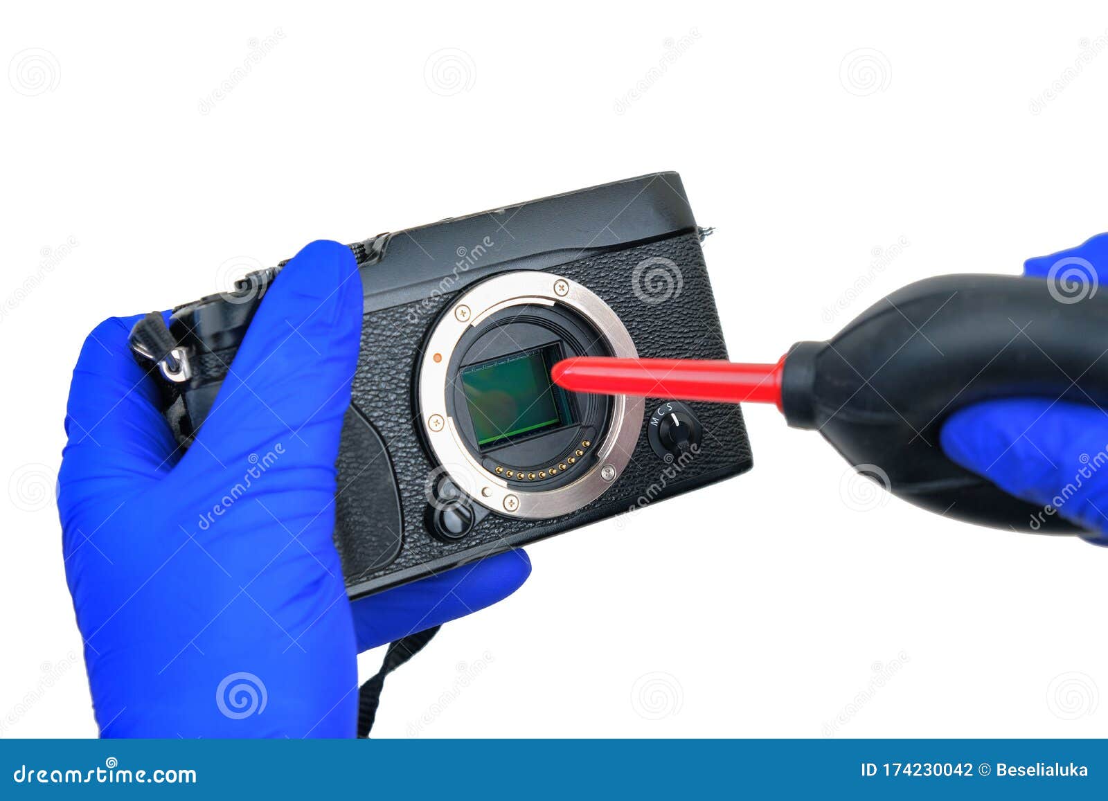 Hands Cleaning Digital Camera Sensor from Dust with Air Blower Stock ...