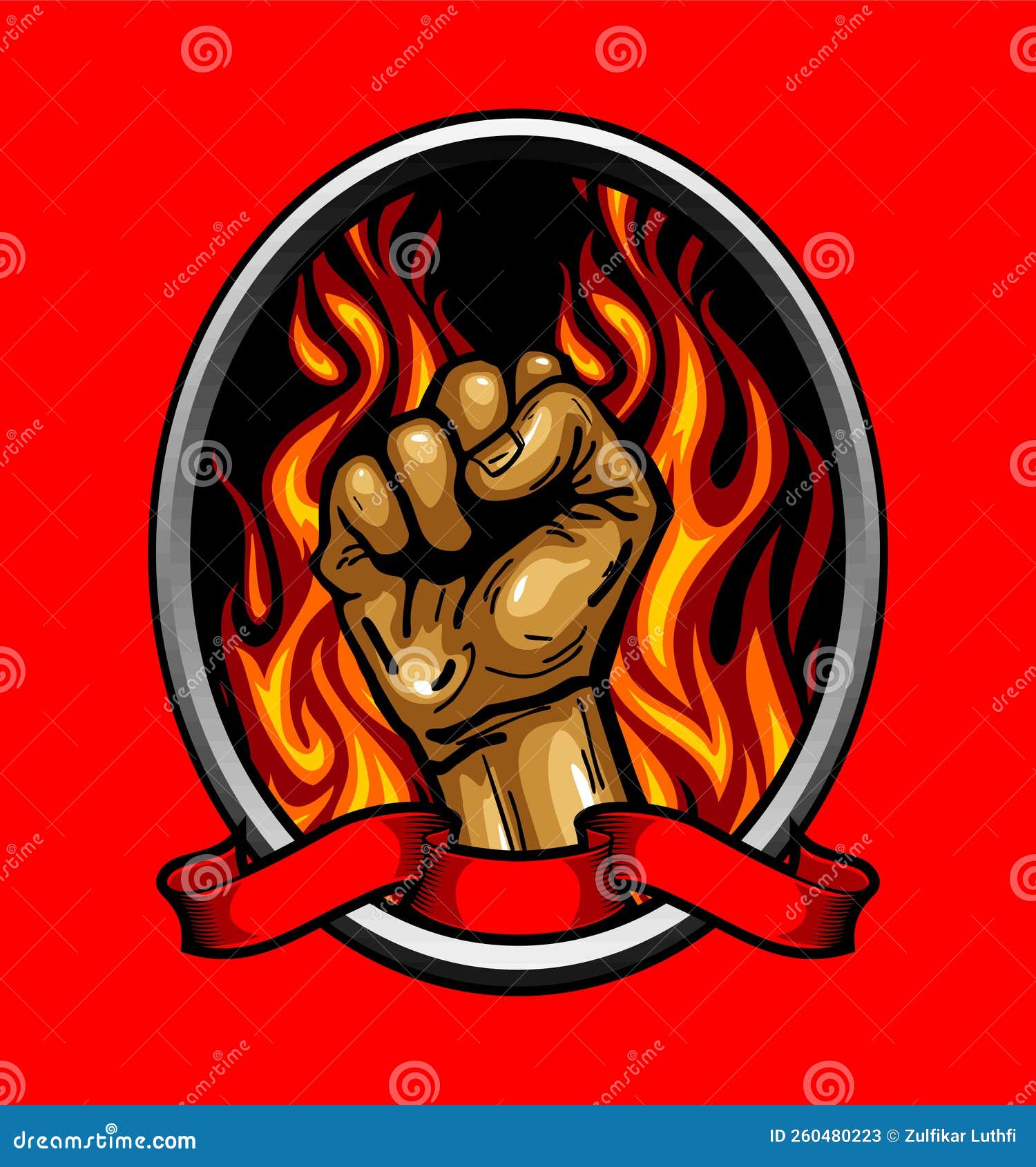 Hands Clenched Fire and Ribbon Stock Vector - Illustration of brand ...