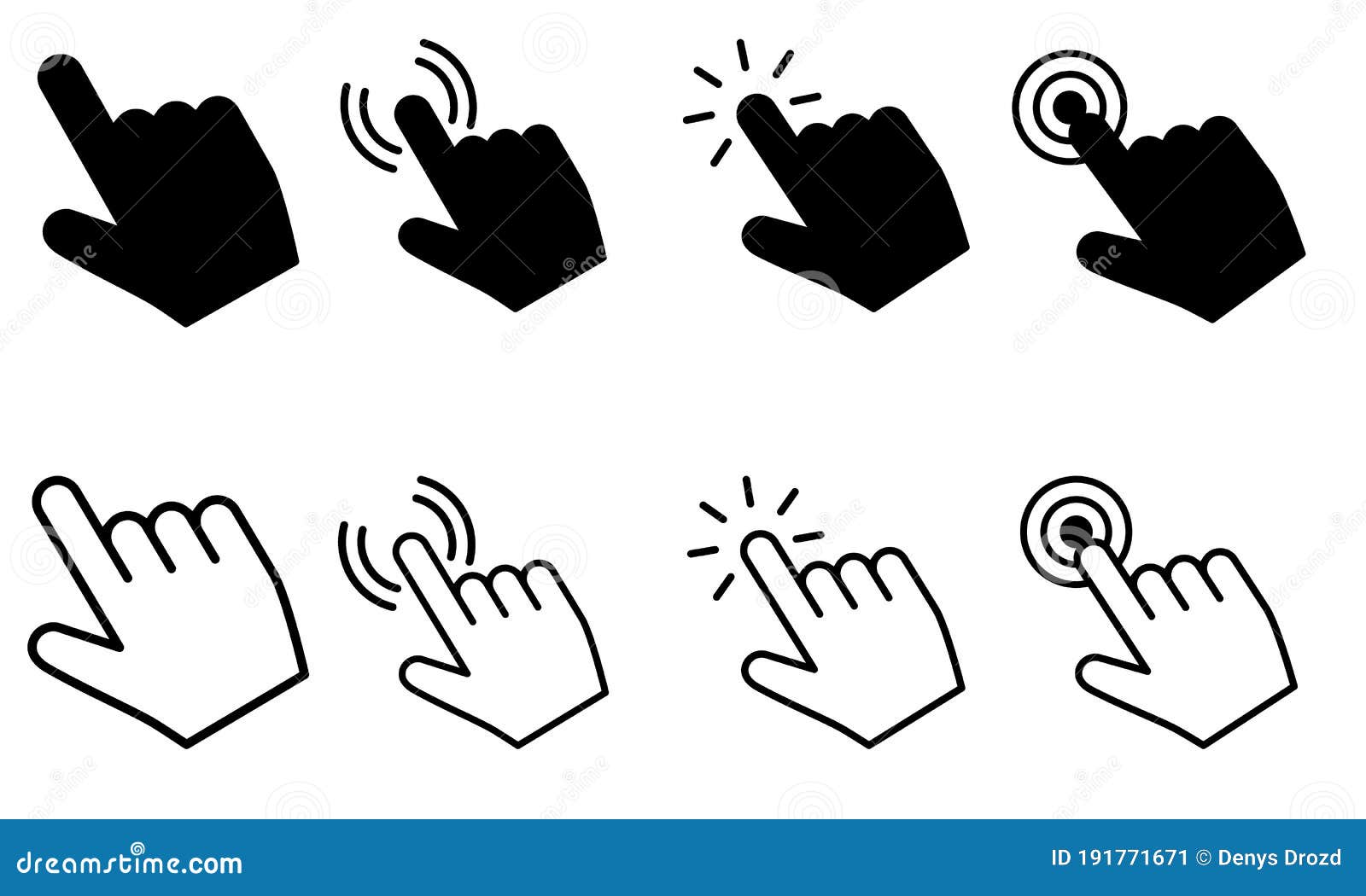 Hands Clicking Icons Collection. Hand Click Pointer Set Stock Vector ...