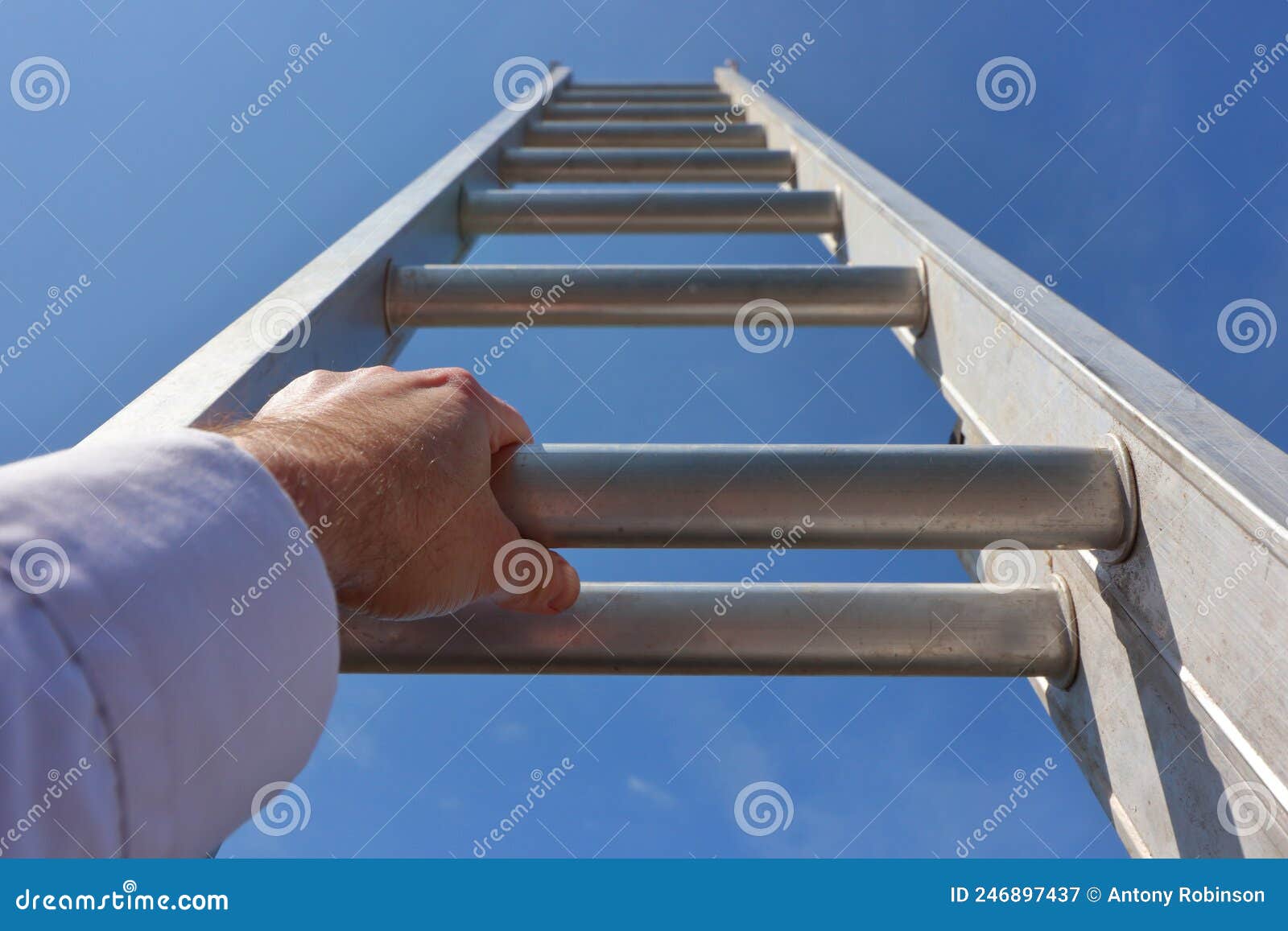 Hands Climbing a Ladder To the Sky Stock Image - Image of career ...