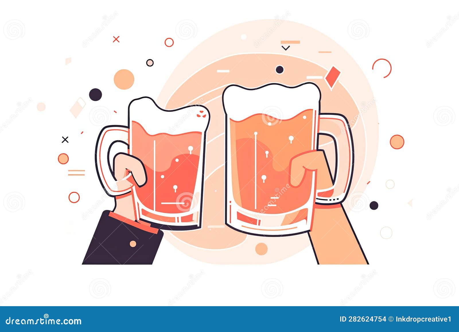 Hands Clinking Glasses of Refreshing Beer Together Stock Illustration ...