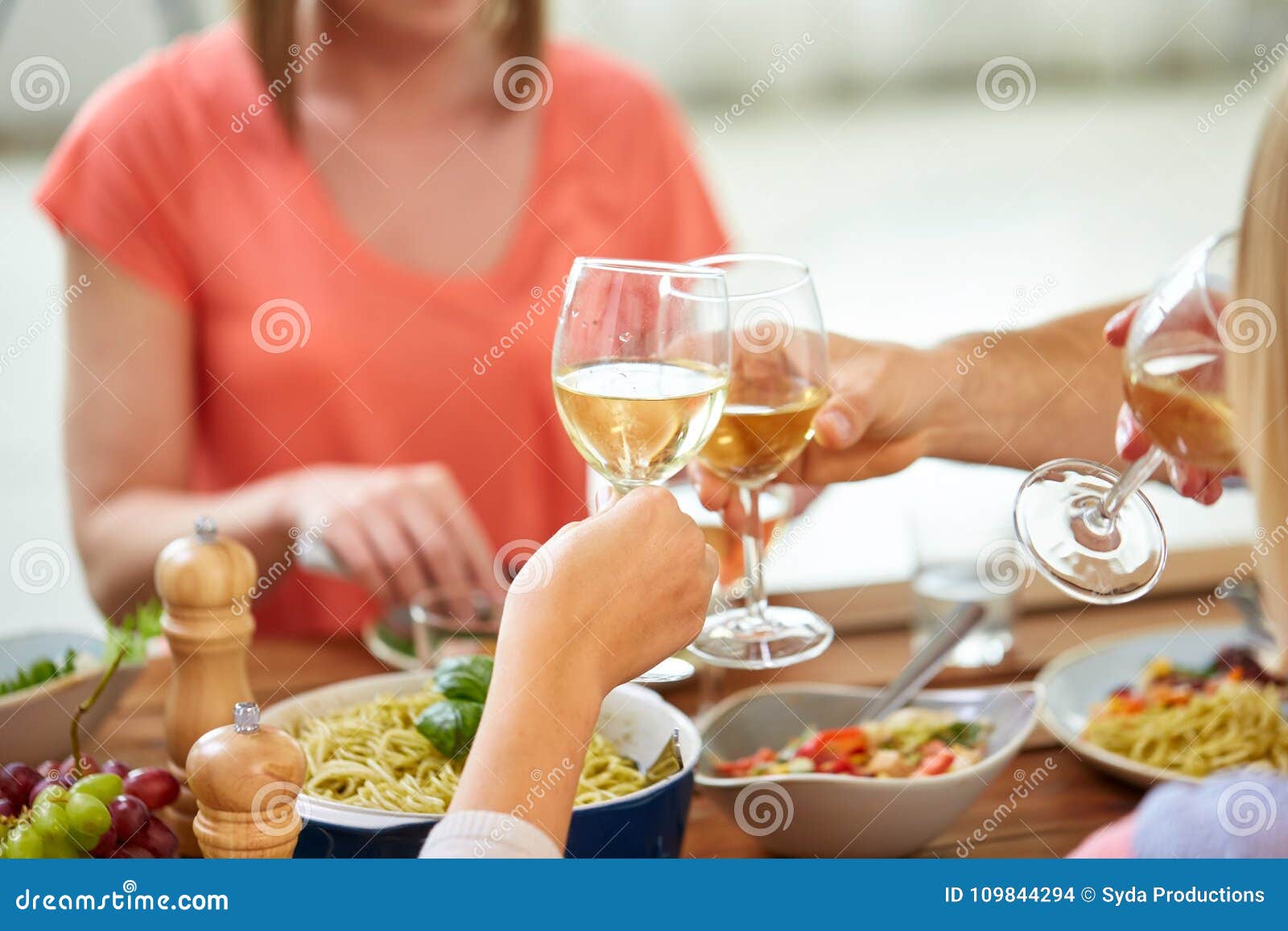 Hands Clinking Wine Glasses Stock Photo - Image of holiday, lunch ...