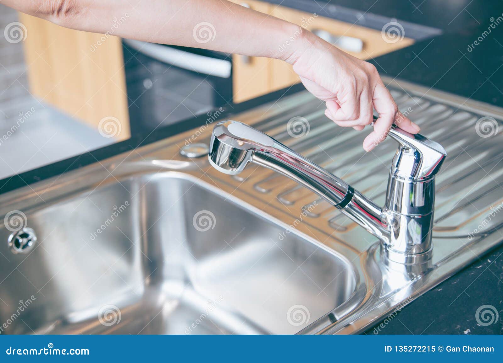 Hands are Close Faucet Chrome Water. Stock Image - Image of interior ...