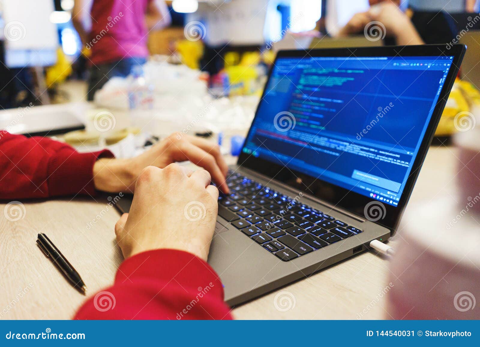 Hands Close-up Laptop. Computer, Hands Keyboard while Working Personal ...