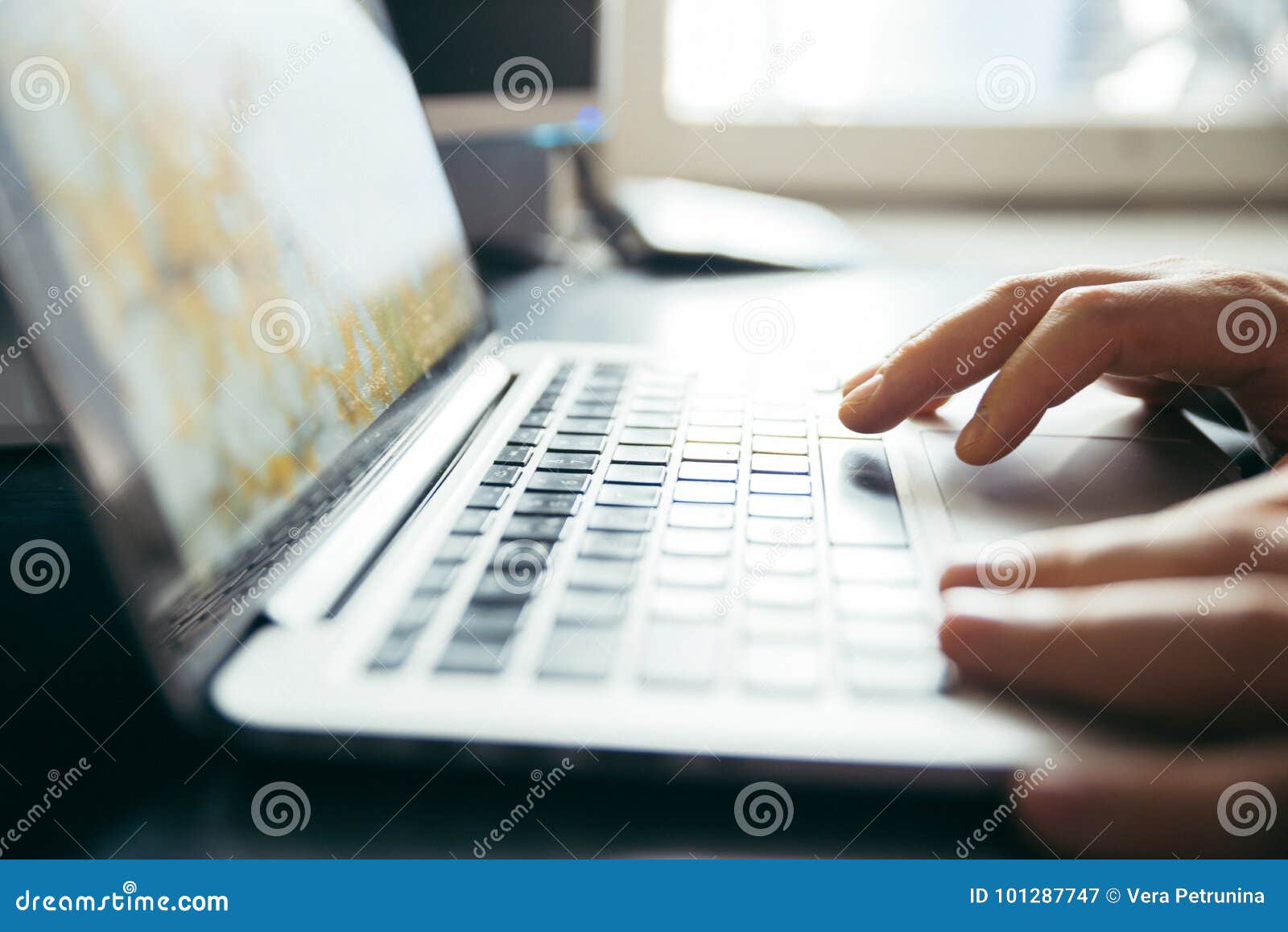 Hands close up on laptop stock image. Image of hands - 101287747