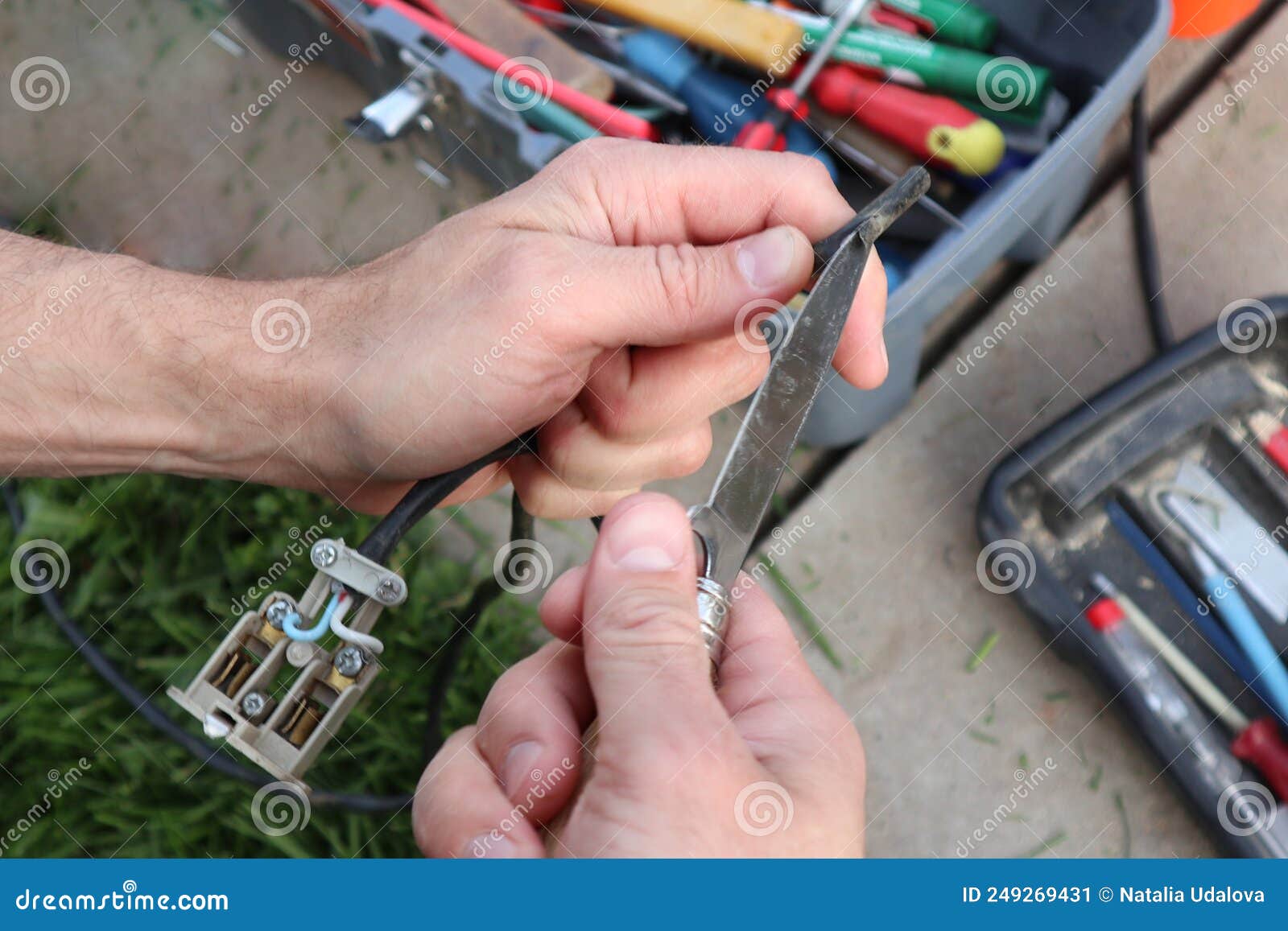 Hands Repairing the Wire and Plug from the Device Stock Image - Image ...