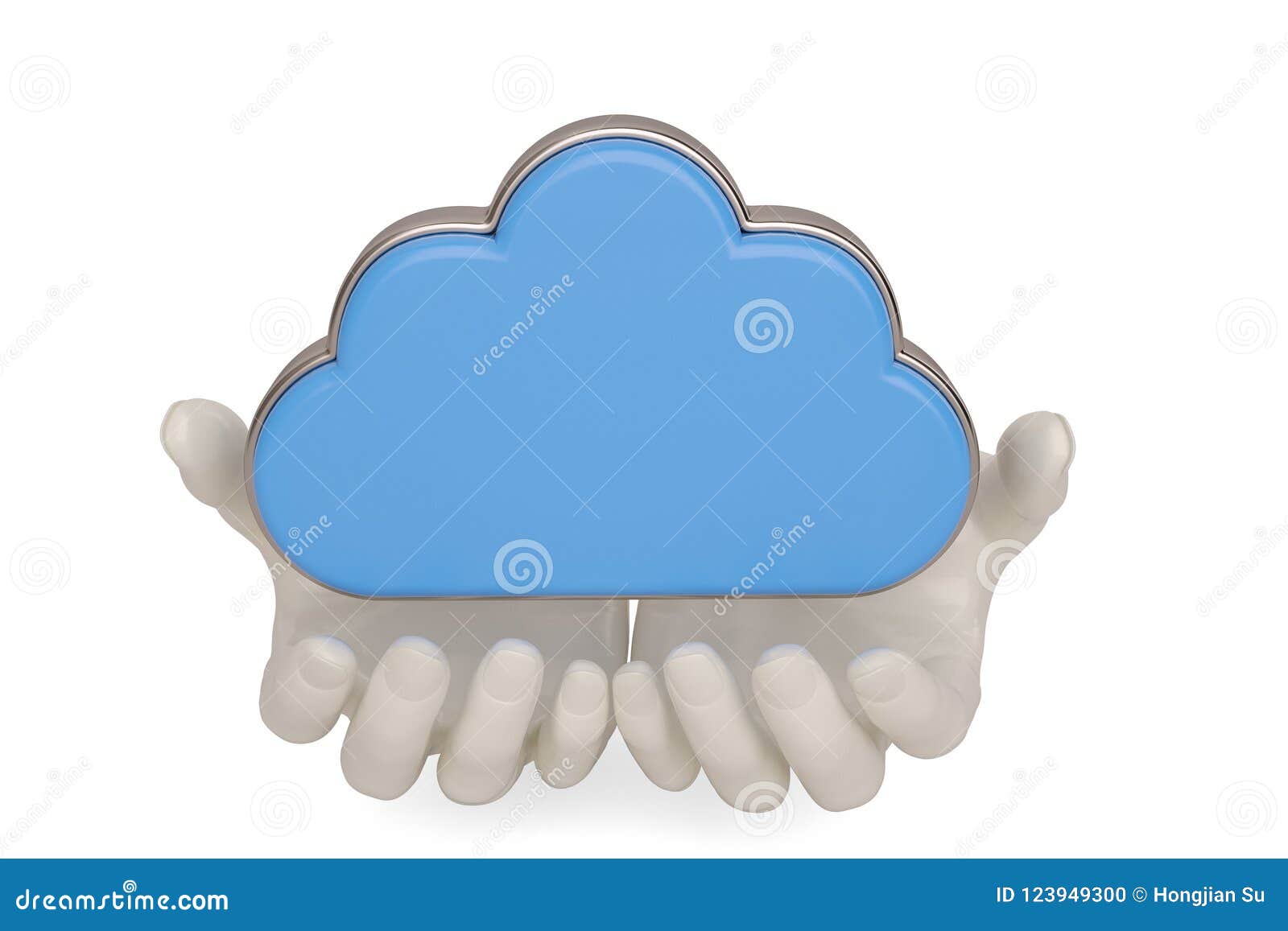 Hands with Cloud Icon on White Background.3D Illustration. Stock ...