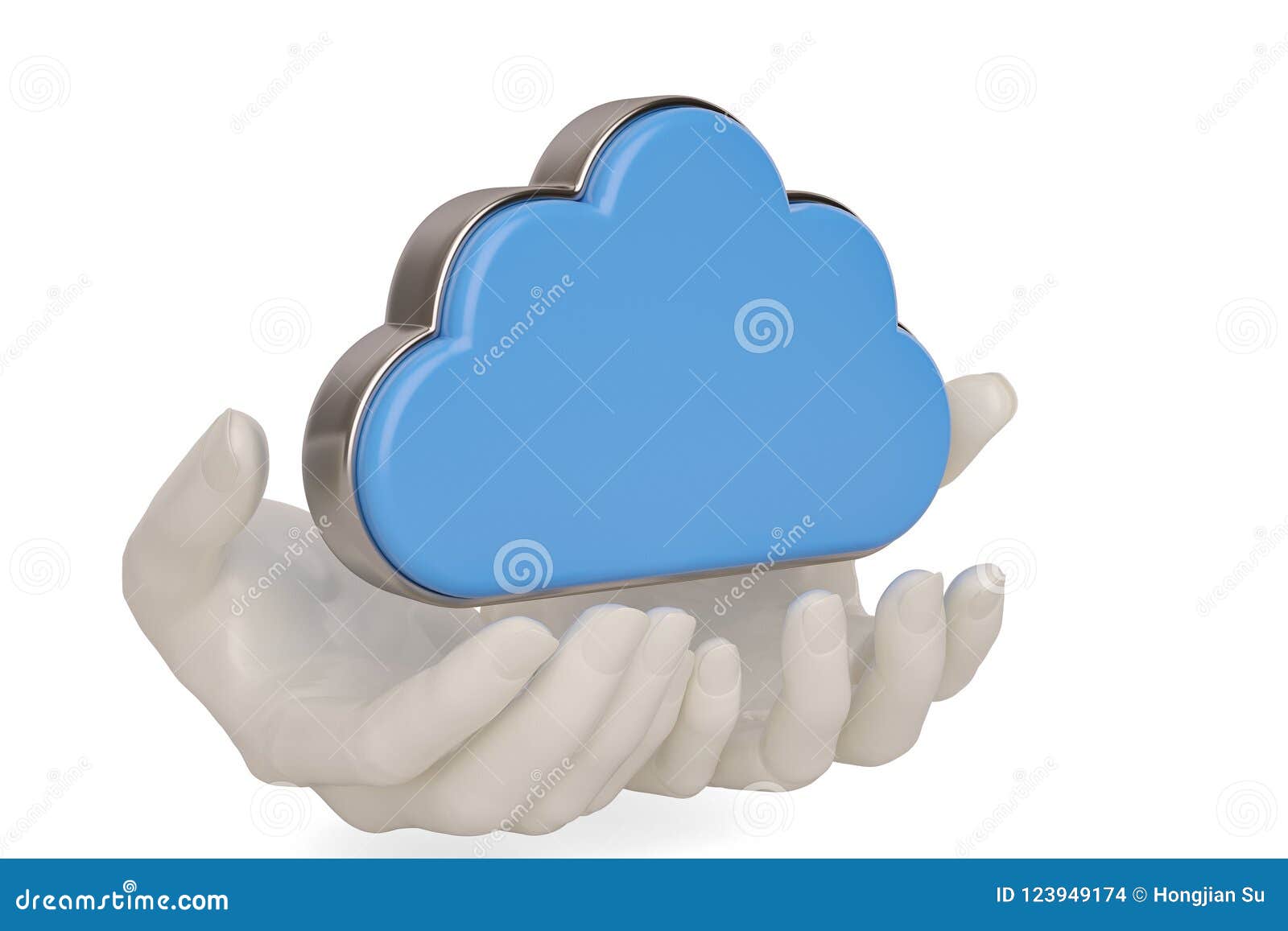 Hands with Cloud Icon on White Background.3D Illustration. Stock ...