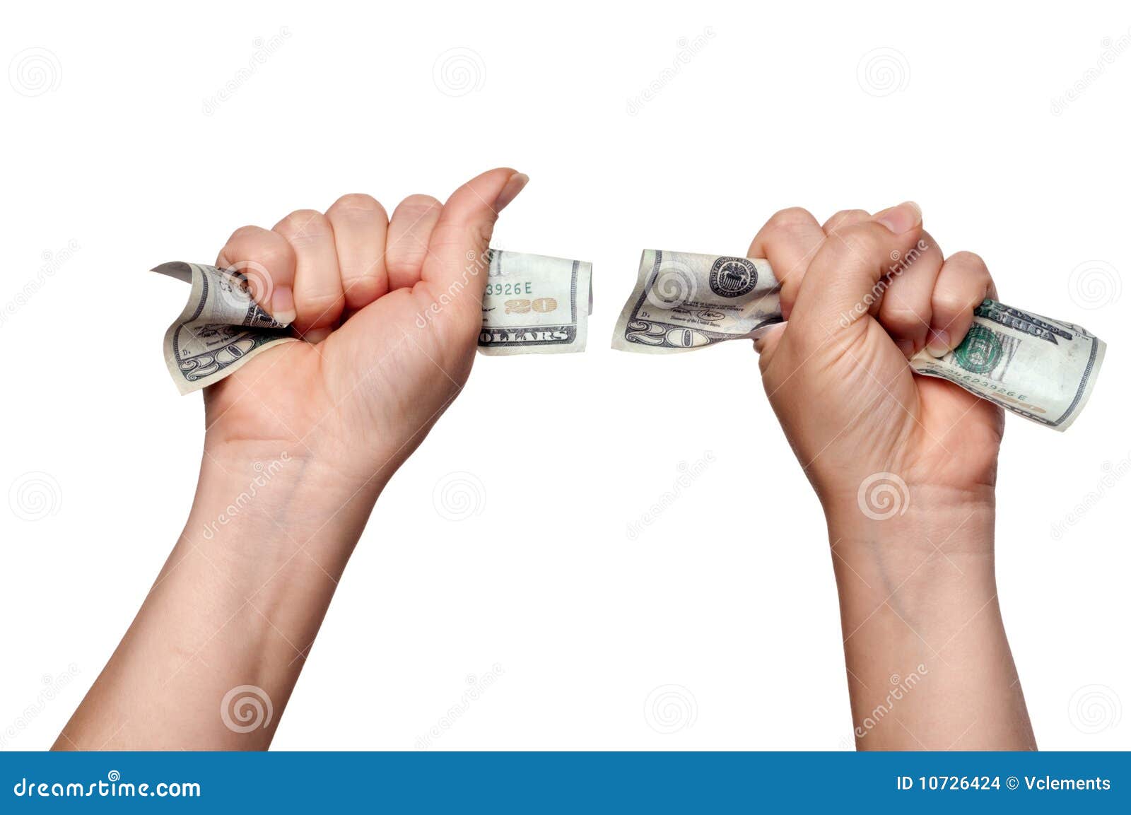 Hands Clutching American Money Stock Photo - Image of female, green ...