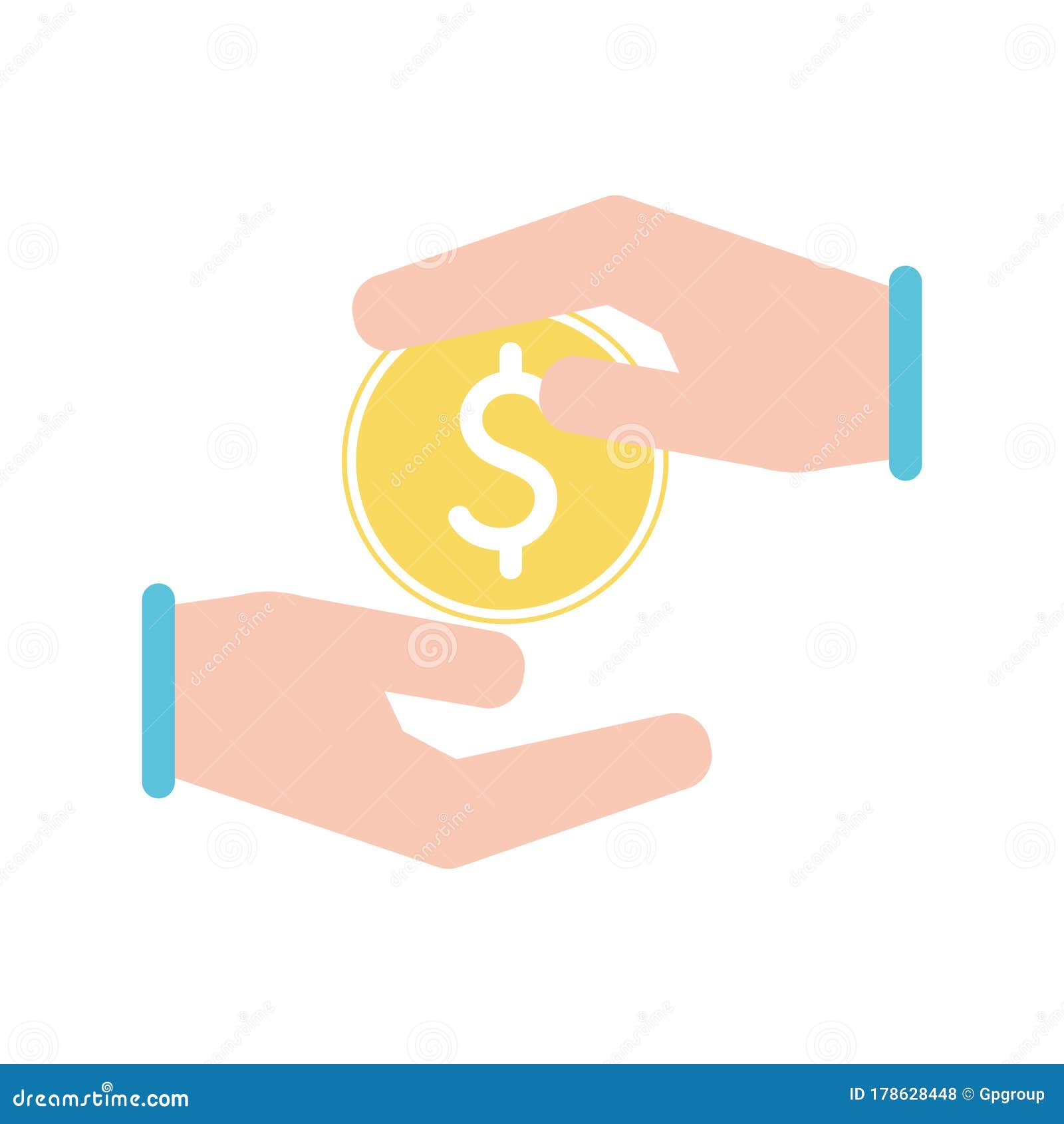 Hands with Coin As Donation Symbol Flat Style Icon Vector Design Stock ...