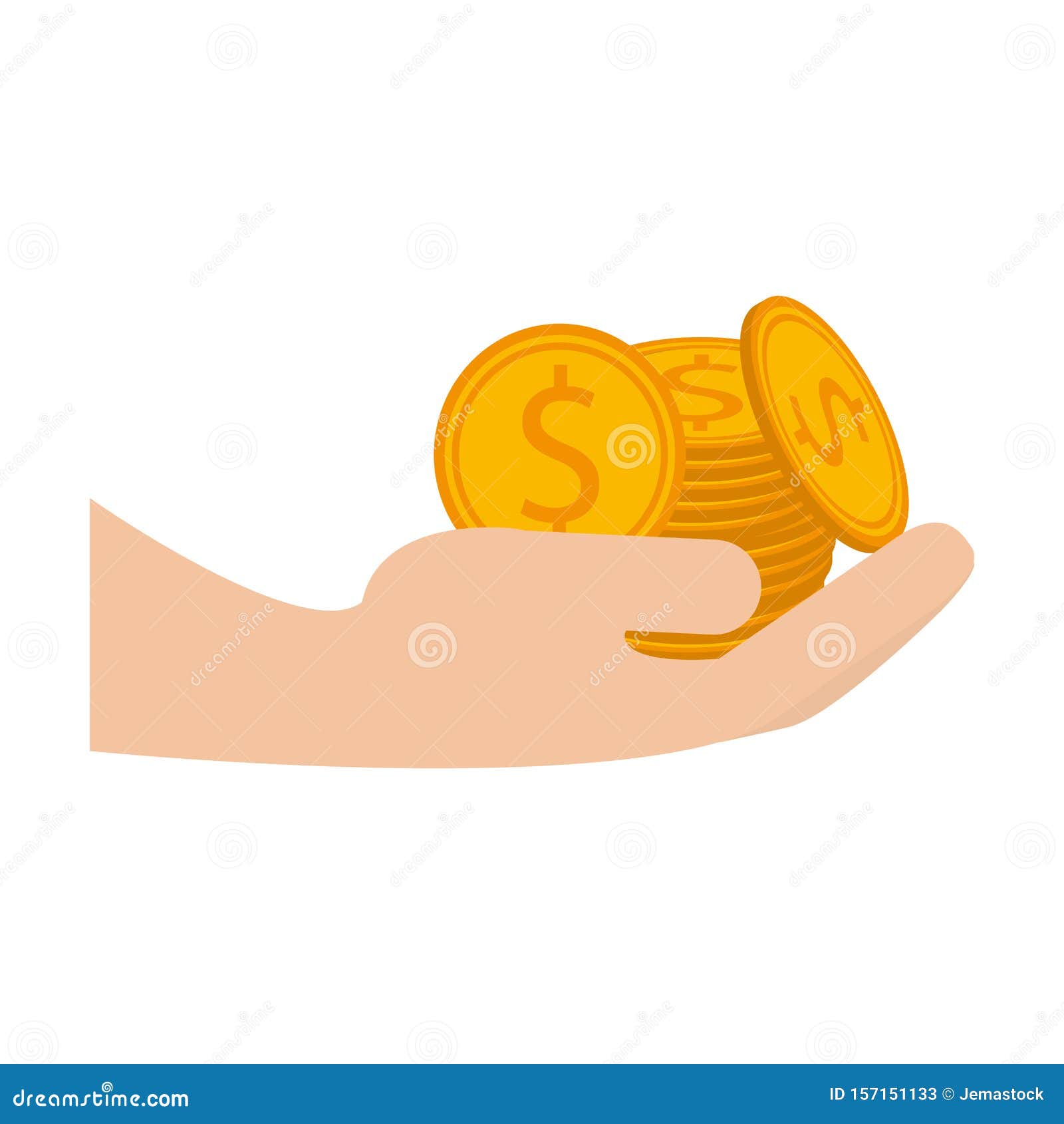 Hands with coins stock vector. Illustration of coins - 157151133