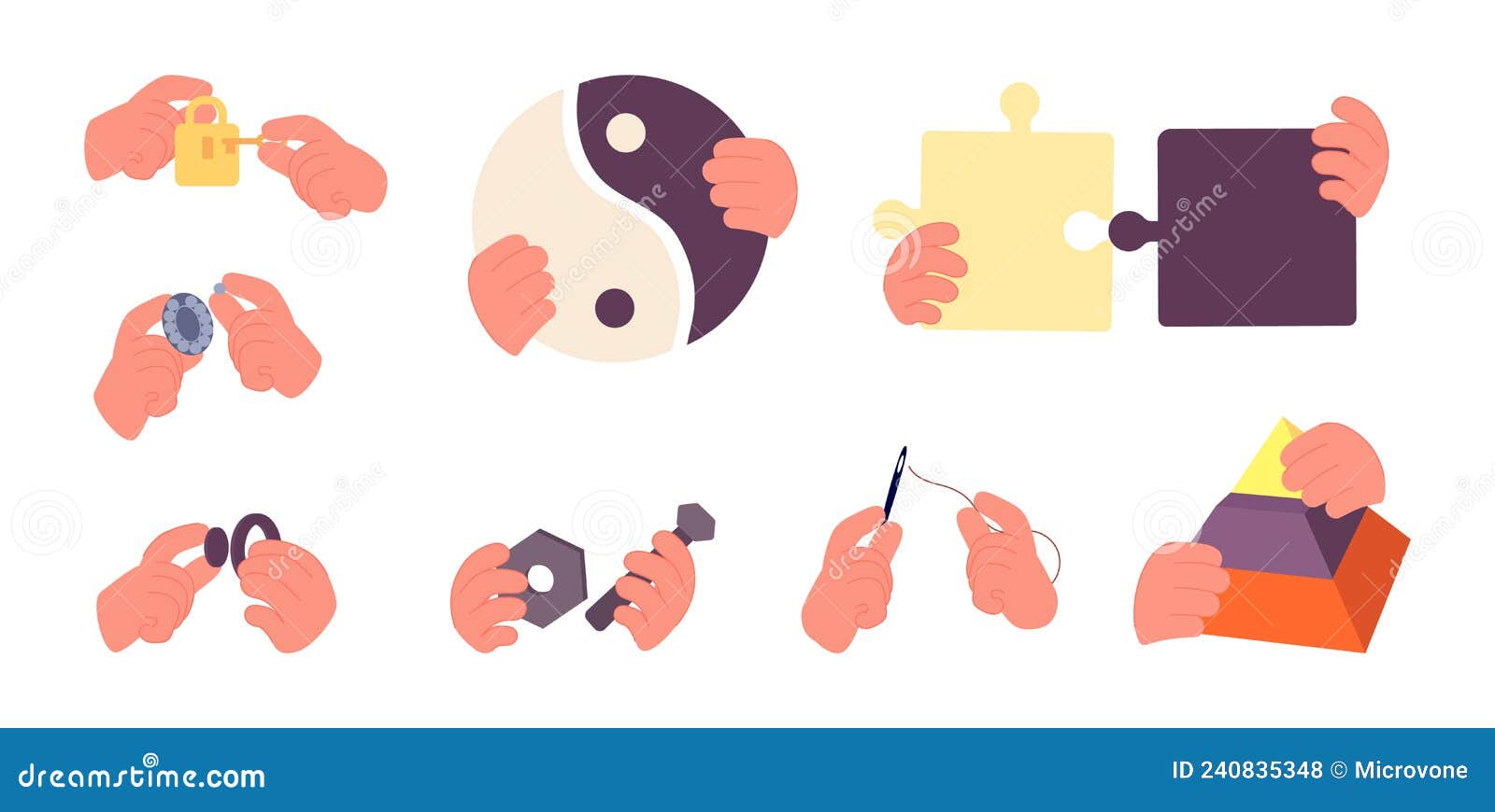 Hands Collect Different Elements. Teamwork, Business or Finding Balance ...