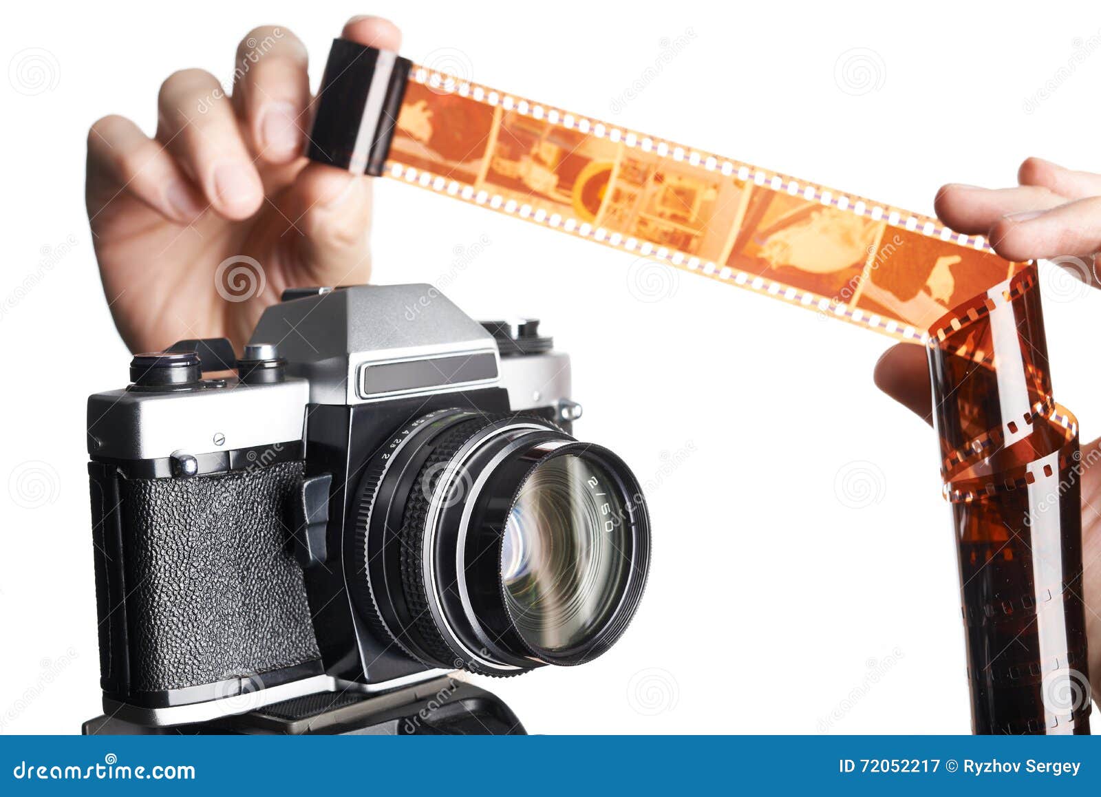 Hands with Color Negative Near SLR Camera Isolated Stock Image - Image ...