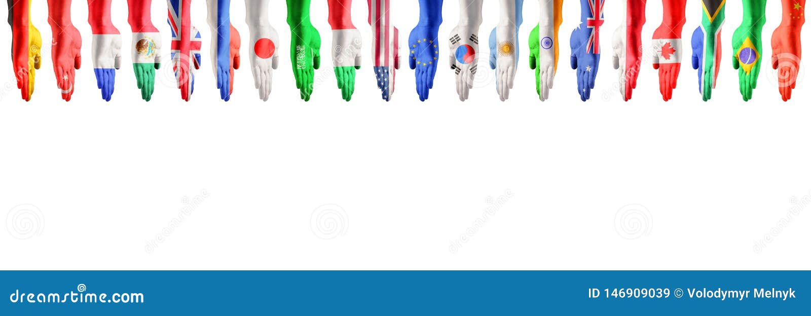 Hands Colored in Flags of Participating Countries of the Group of ...