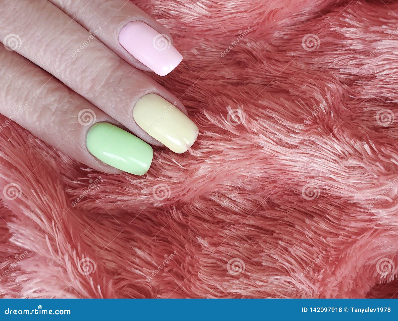 Hands Beautiful Colored Different Elegance Manicure Fur Glamour Trend ...