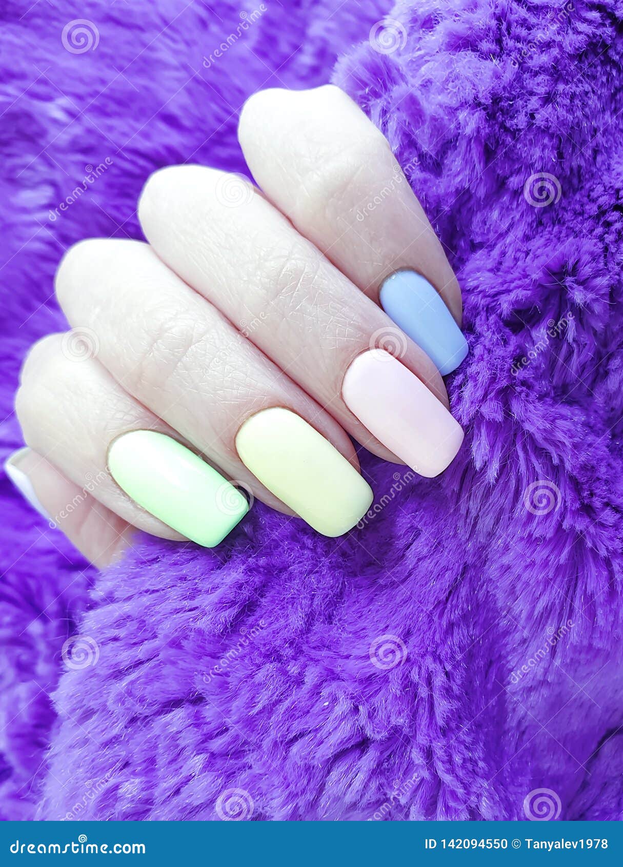 Hands Beautiful Colored Manicure Fur Glamour Design Stock Photo - Image ...