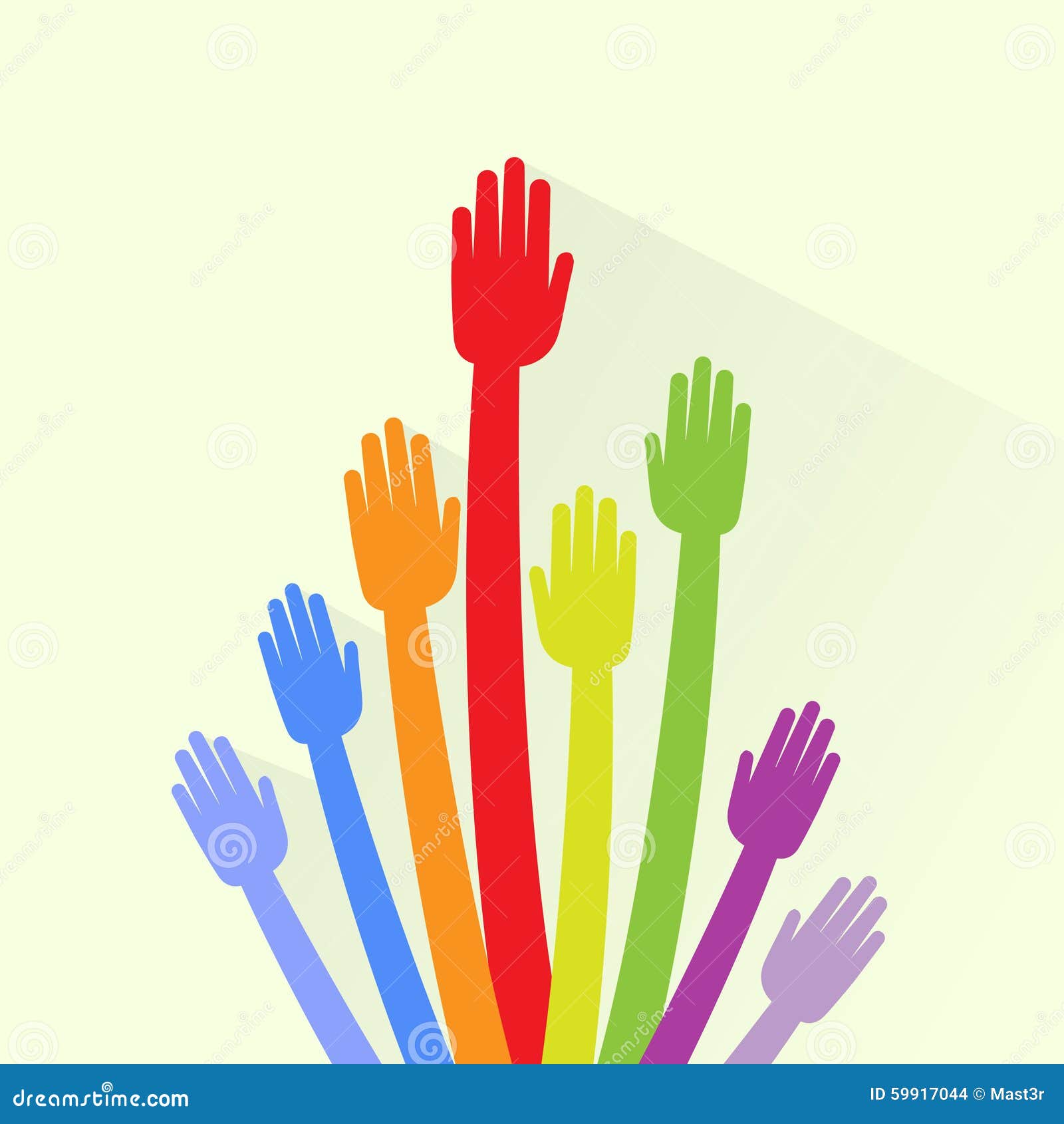 Hands Colorful Palms Up Concept Long Arm Flat Stock Vector ...