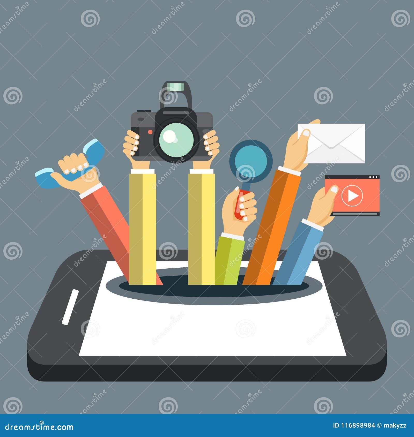 Hands Coming Out of Smart Phone, Concept for Mobile Apps and Functions ...