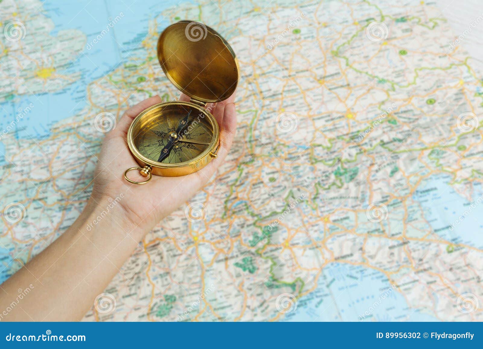 Hands with Compass on the Map. Stock Photo - Image of journey, copy ...