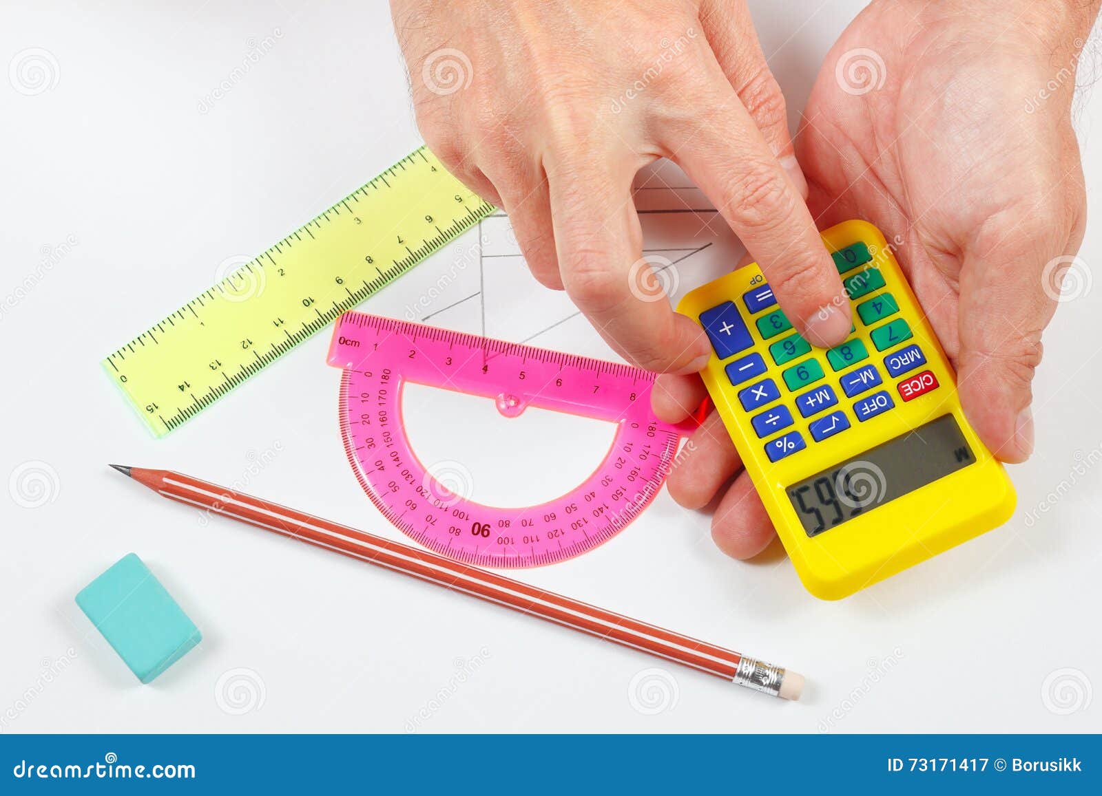 Hands Compute Using a Calculator Over a Workplace of Engineer Stock ...