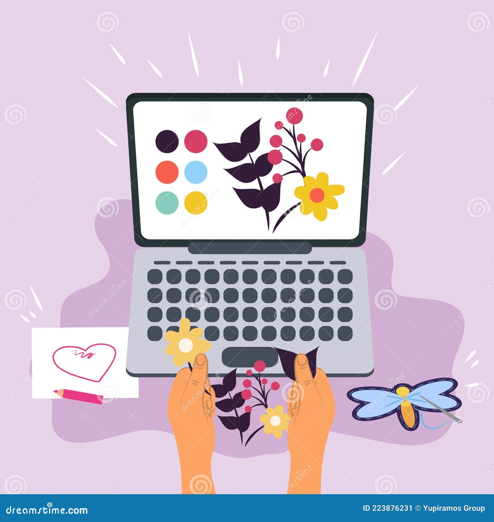 Hands with Computer, Workshop Stock Vector - Illustration of technology ...