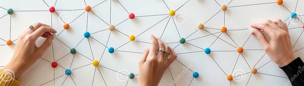 Hands Connecting Colored Strings on a Whiteboard To Form a Complex ...