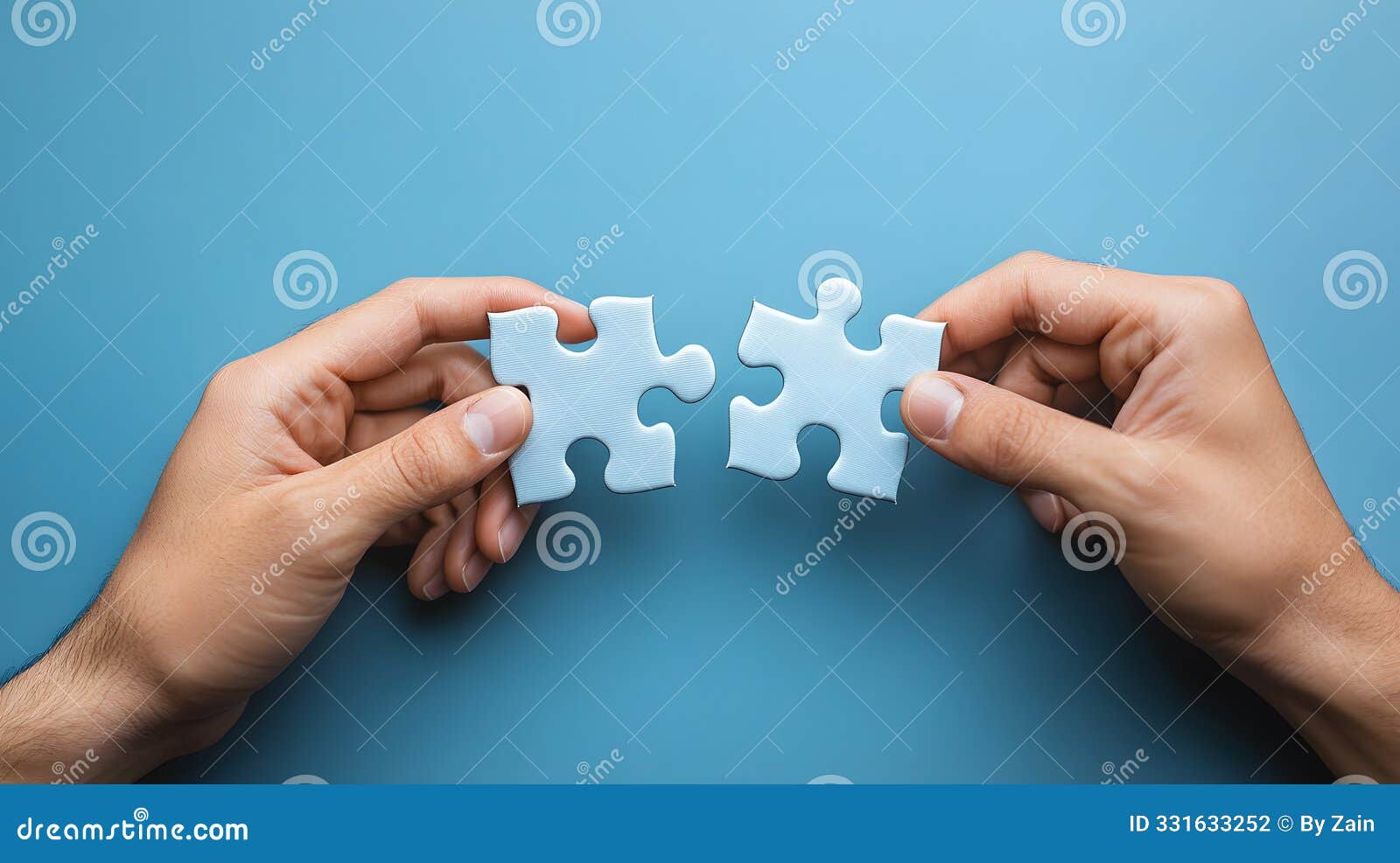 Hands Connecting Puzzle Pieces on Blue Background Symbolizing Problem ...