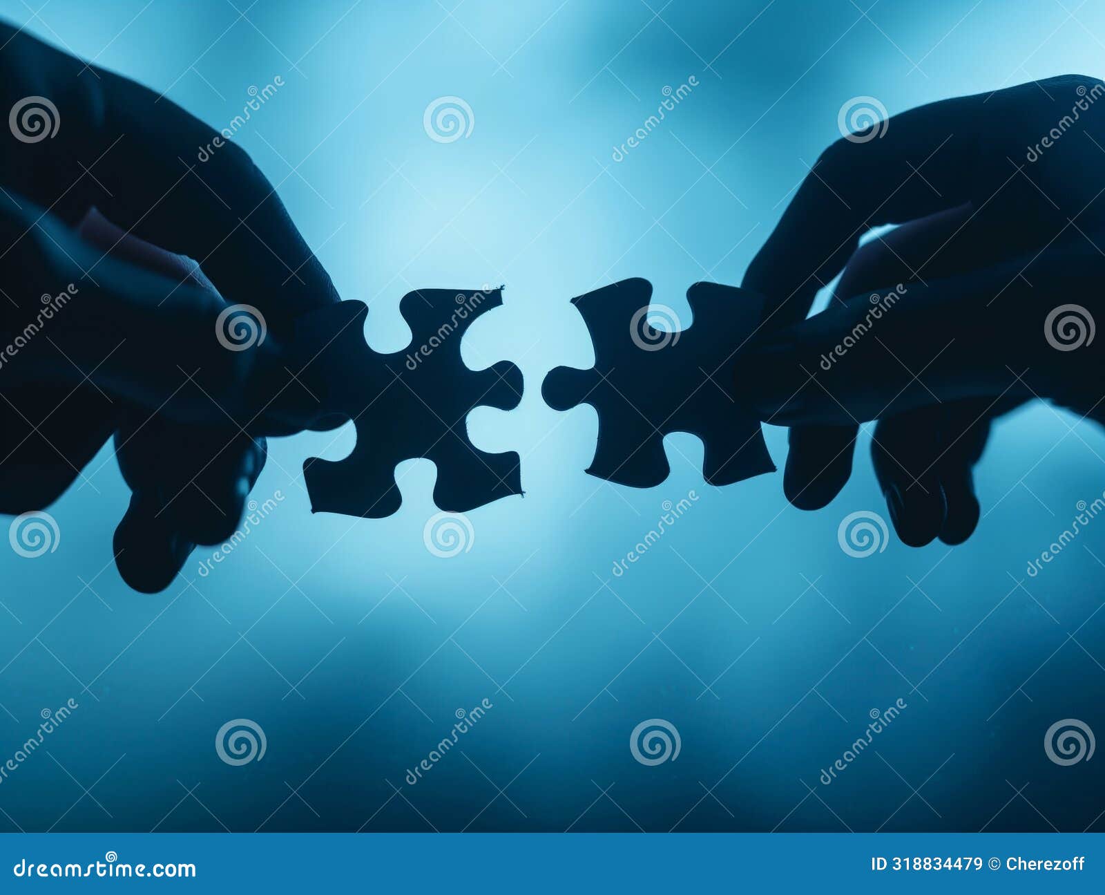 Hands Connecting Puzzle Pieces in Blue Light Stock Image - Image of ...