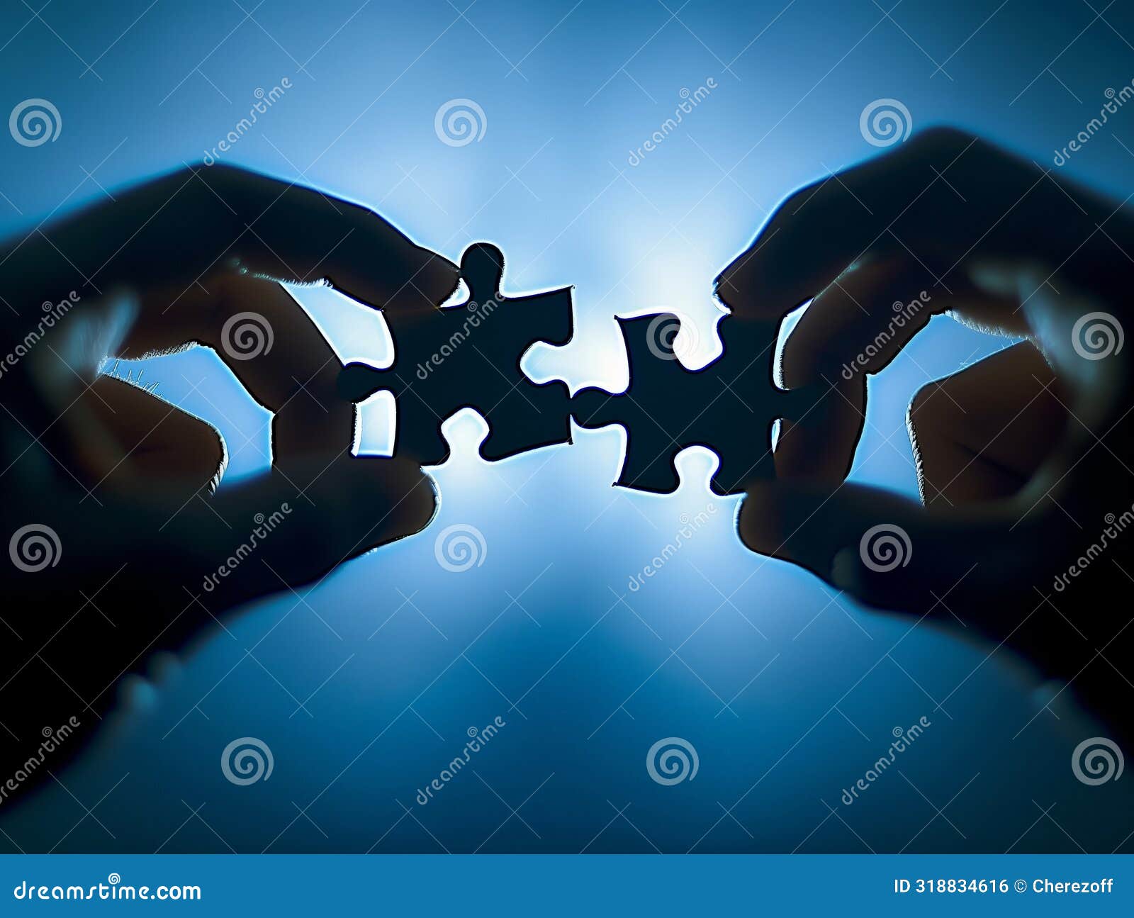 Hands Connecting Puzzle Pieces in Blue Light Stock Photo - Image of ...