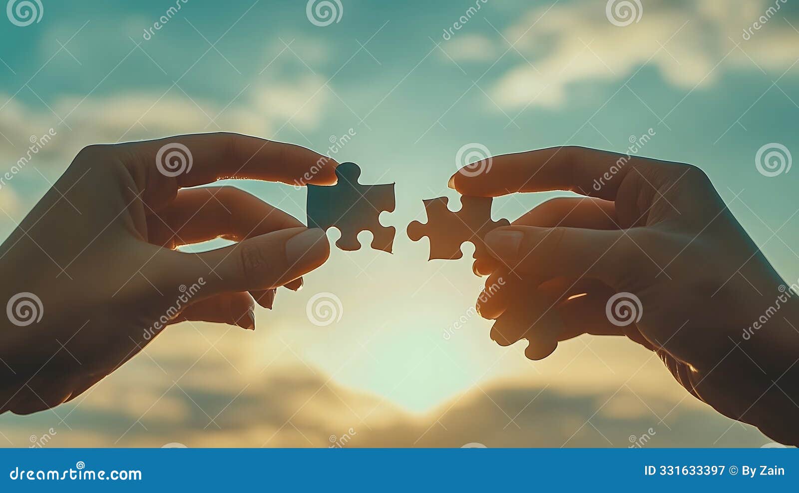 Hands Connecting Puzzle Pieces at Sunse, Symbolizing Partnership and ...