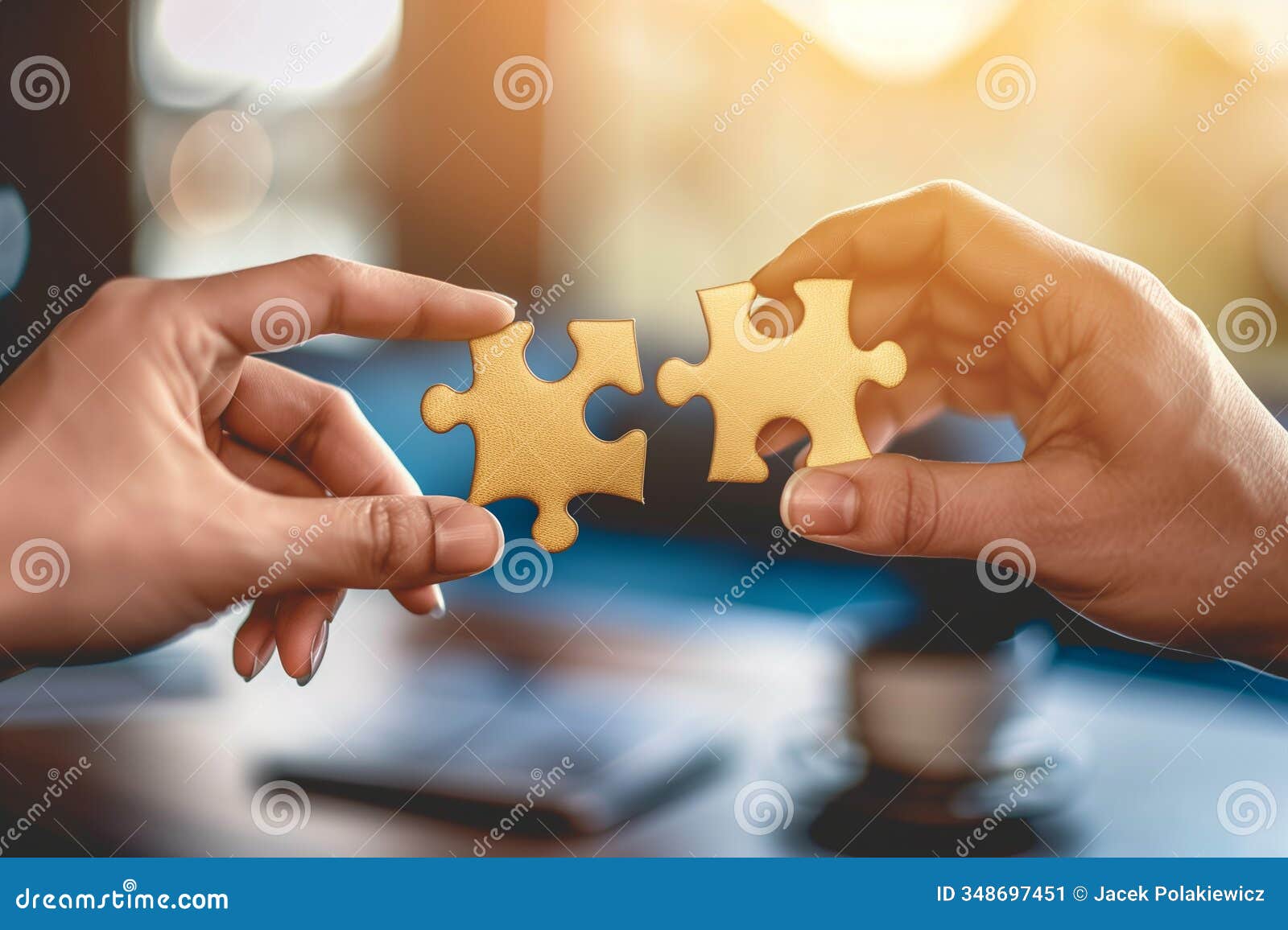 Hands Connecting Two Puzzle Pieces. Stock Illustration - Illustration ...